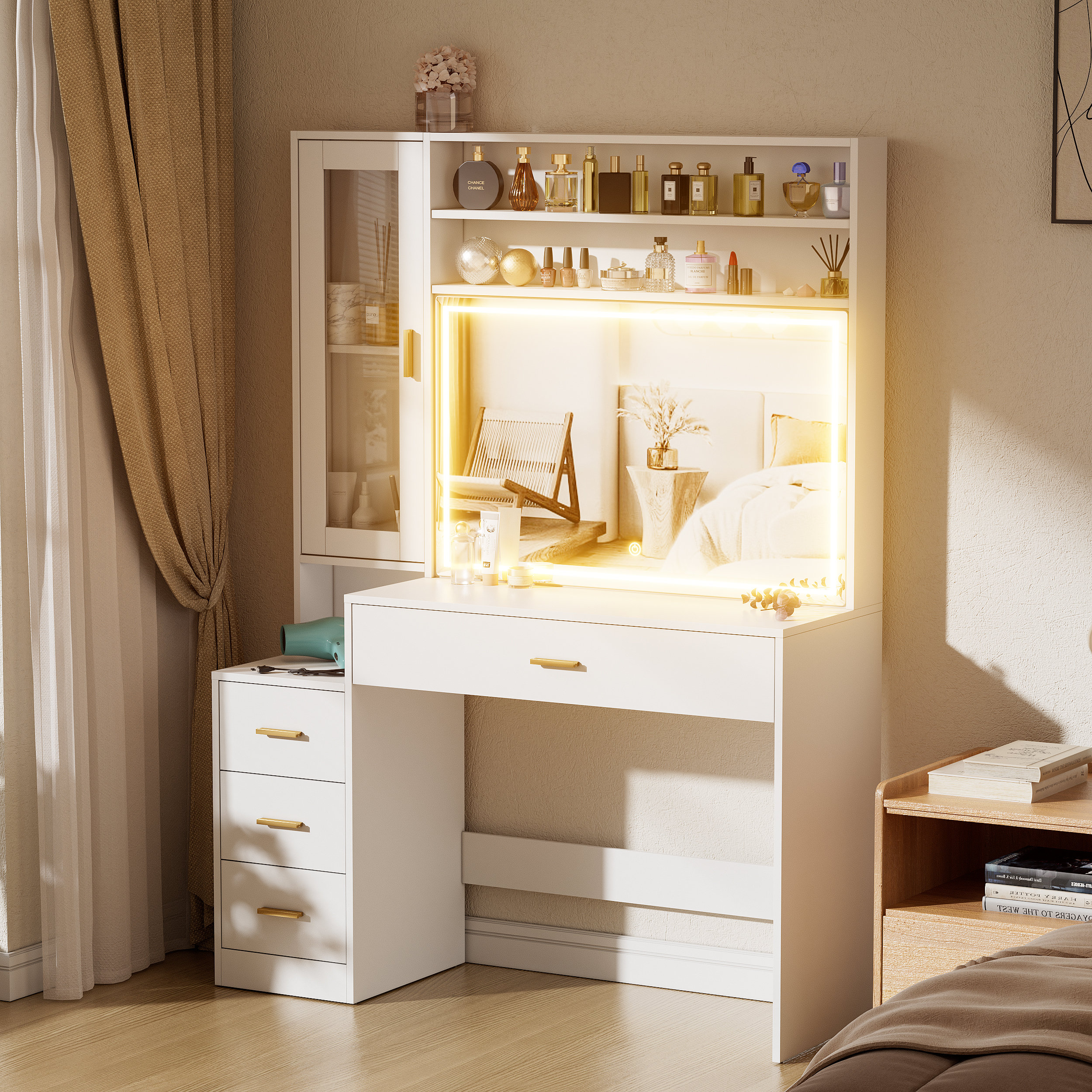 Ivy Bronx Makeup Vanity With Led Lighted Mirror | Wayfair