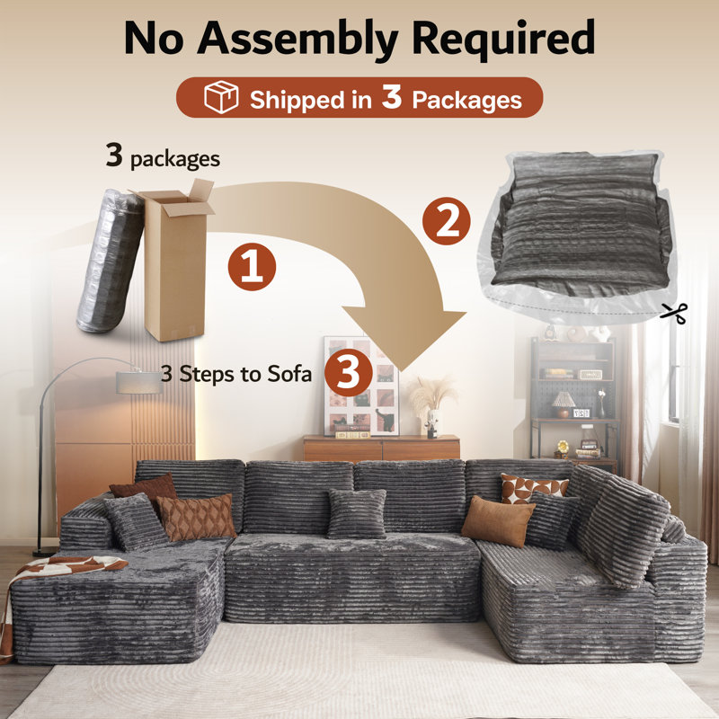 Ivy Bronx Nathasa No Assembly Required Upholstered Sectional, Free ...