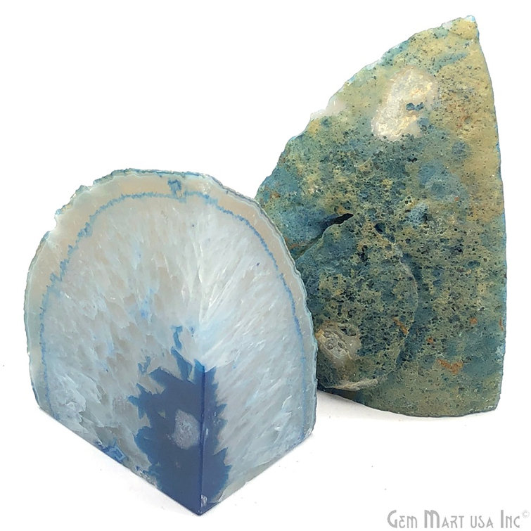 GEMMART USA Blue Geode Bookend, Unique Agate Bookend Pair, Mineral Rock ...