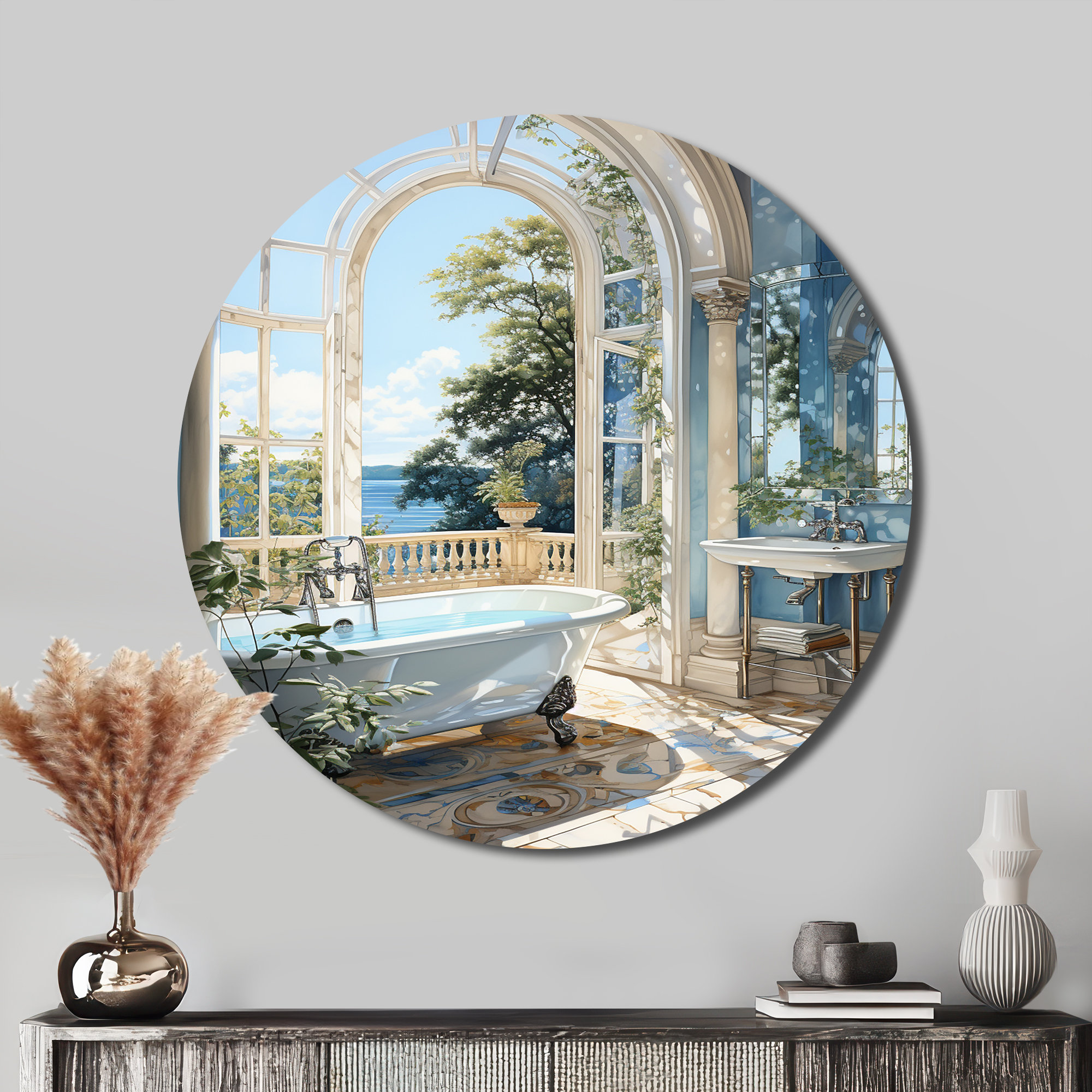 Ophelia & Co. Bathroom Tranquil Reflections IV - Humor Round Metal Art | Wayfair
