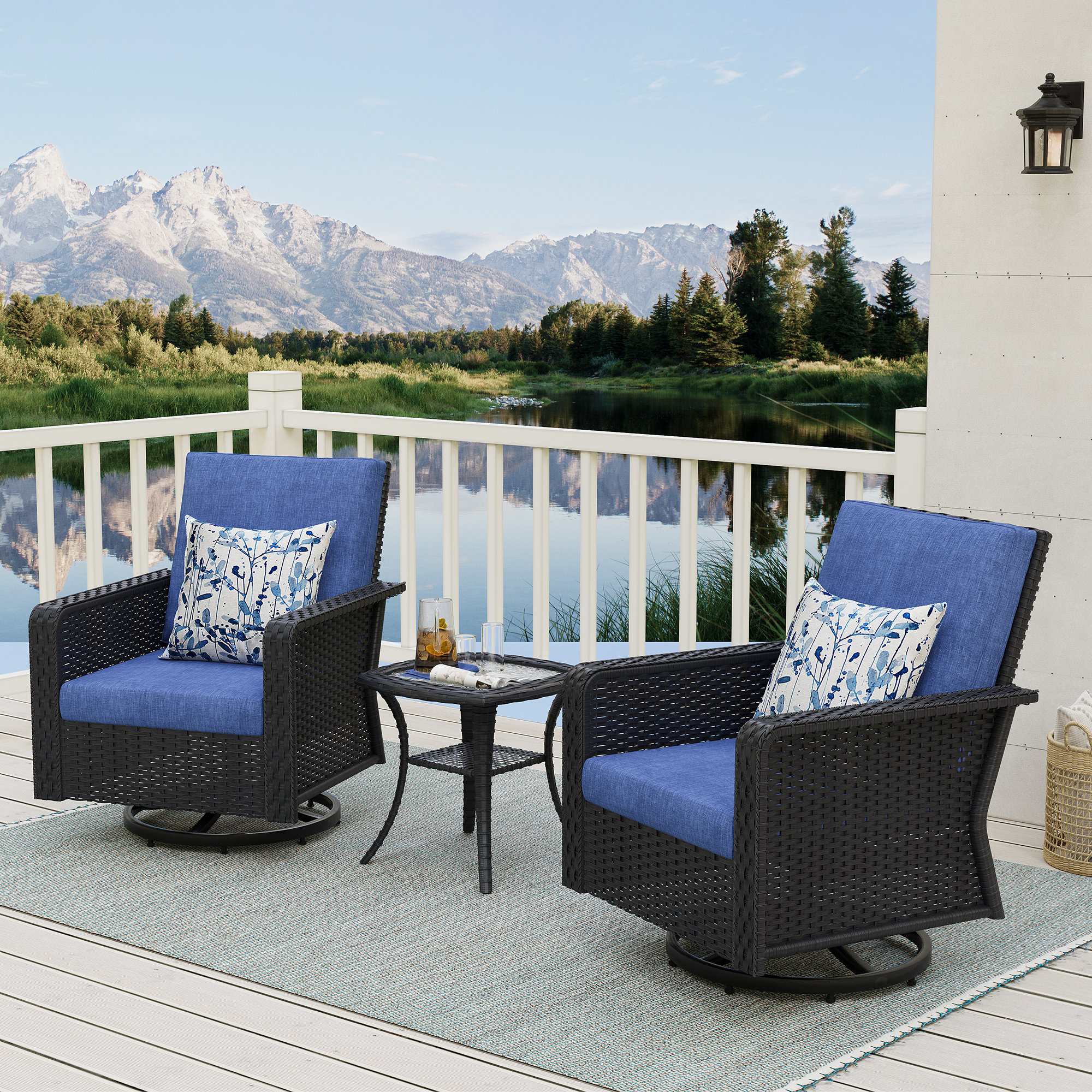 Latitude Run® Tojuana 3 Piece Patio Set Rattan Outdoor Furniture Set ...