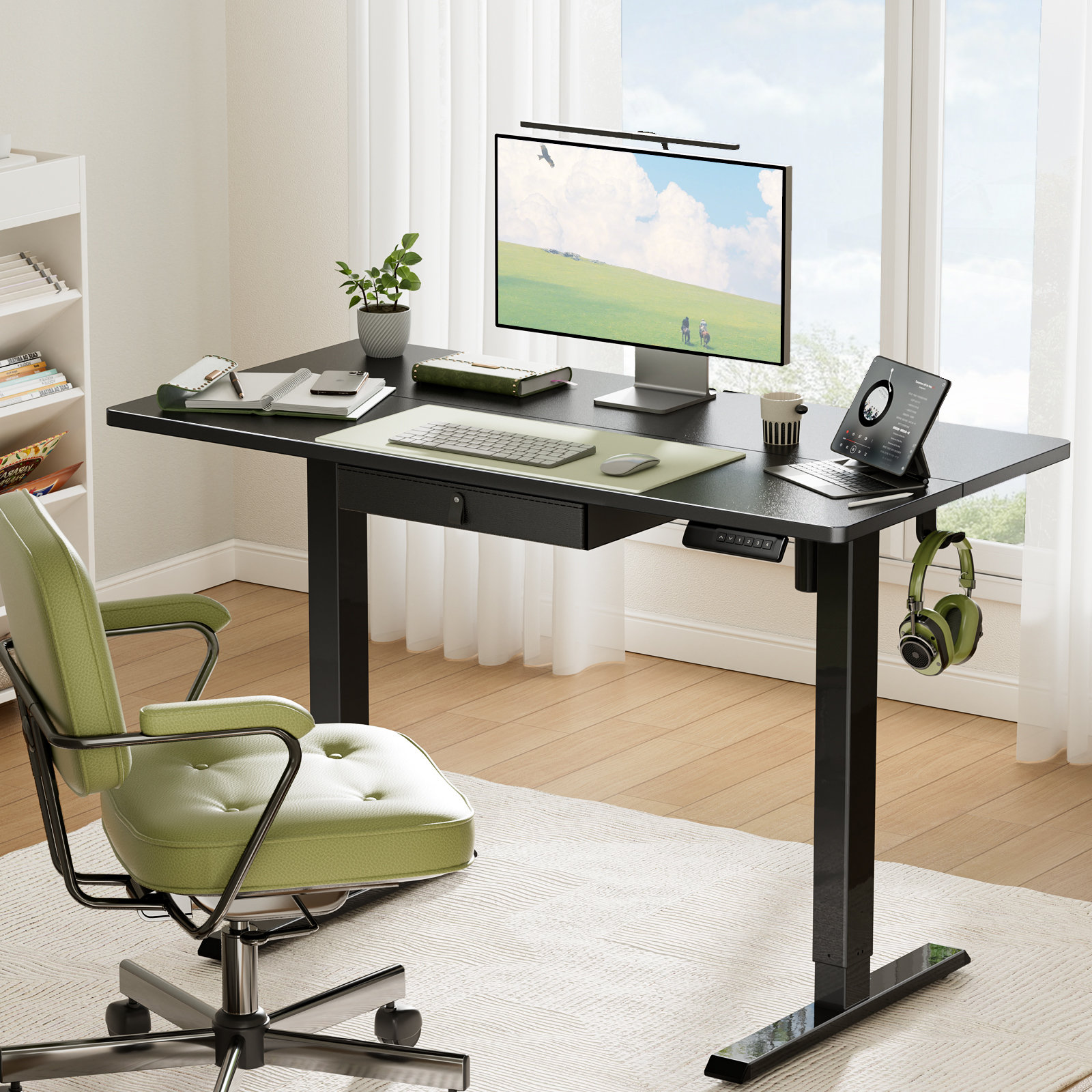 Inbox Zero Electric Standing Desk with Drawer Ergonomic Adjustable ...