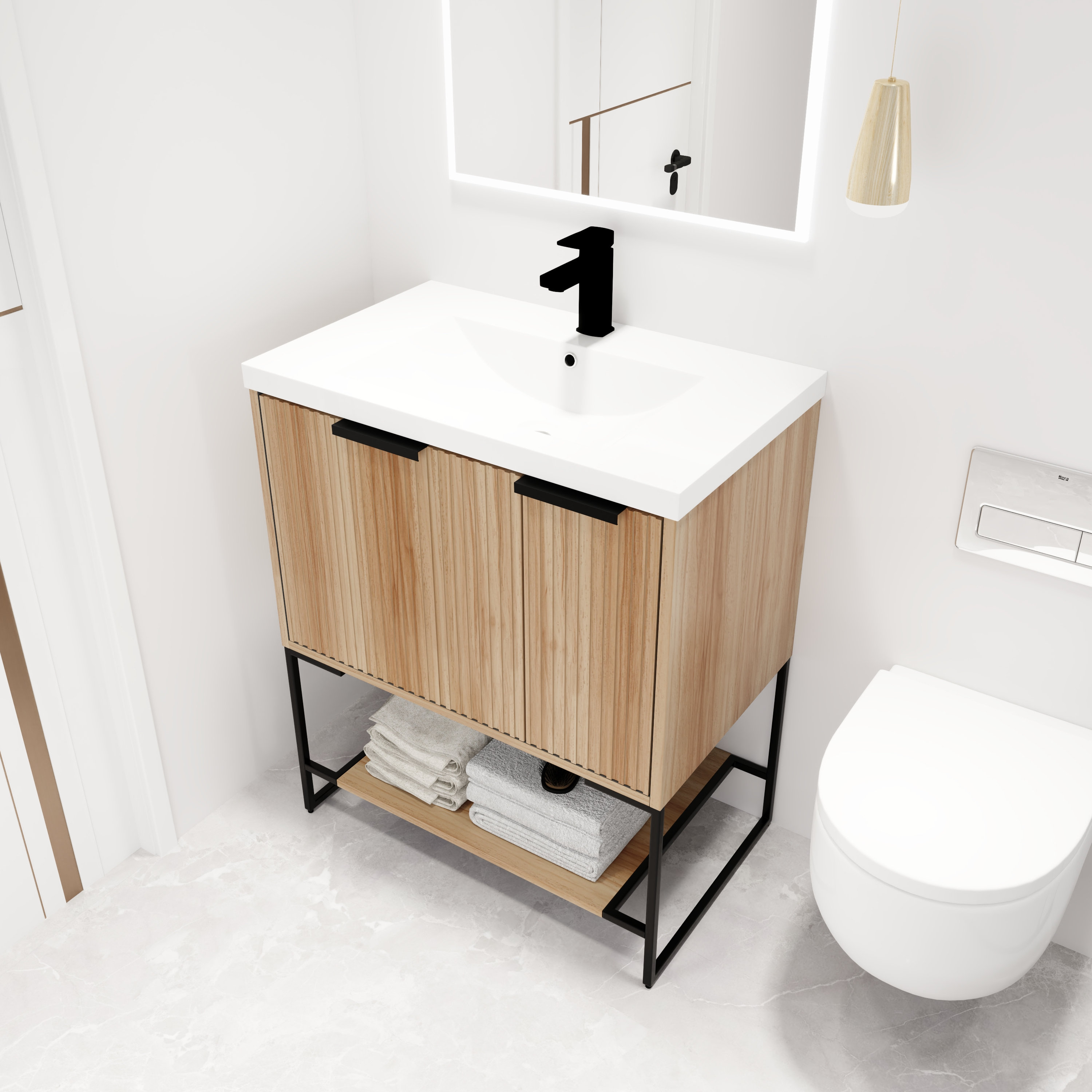 Mercer41 Ensemble de meuble-lavabo autoportant simple 30 po avec lavabo 30 po, 1 porte, 1 tiroir ...