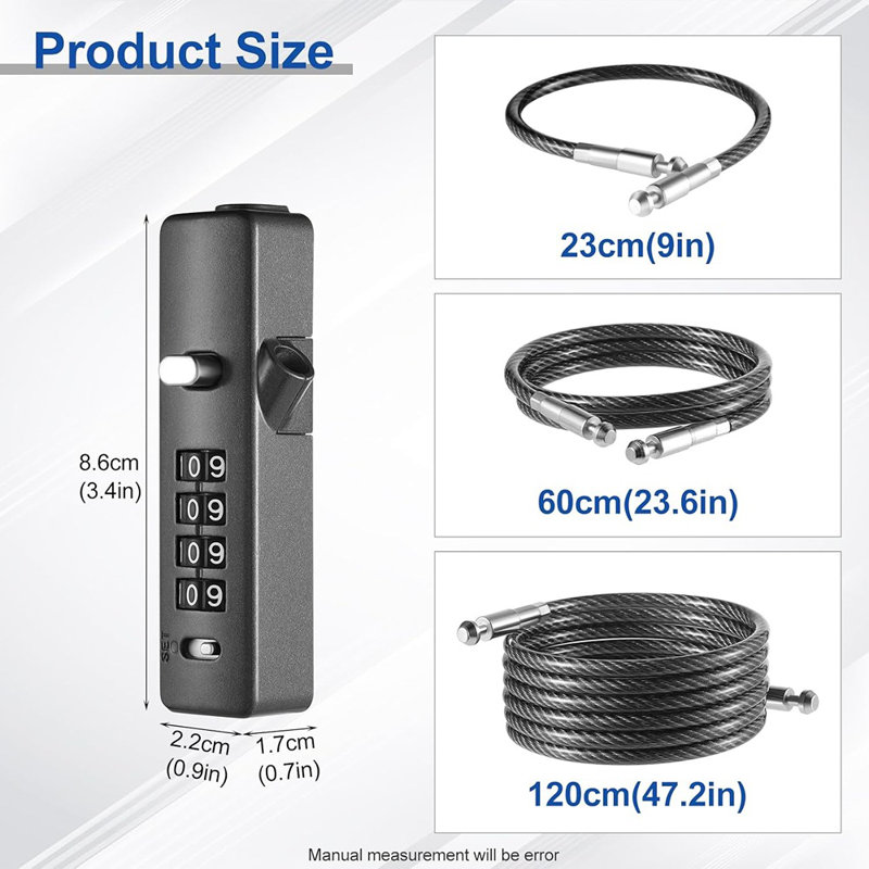 MAXAYA Locks For Outdoor Gates, 4-Digit Small Cable Locks With Co ...