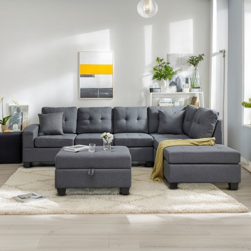Latitude Run® 3 - Piece Upholstered Sectional with Storage Ottoman ...