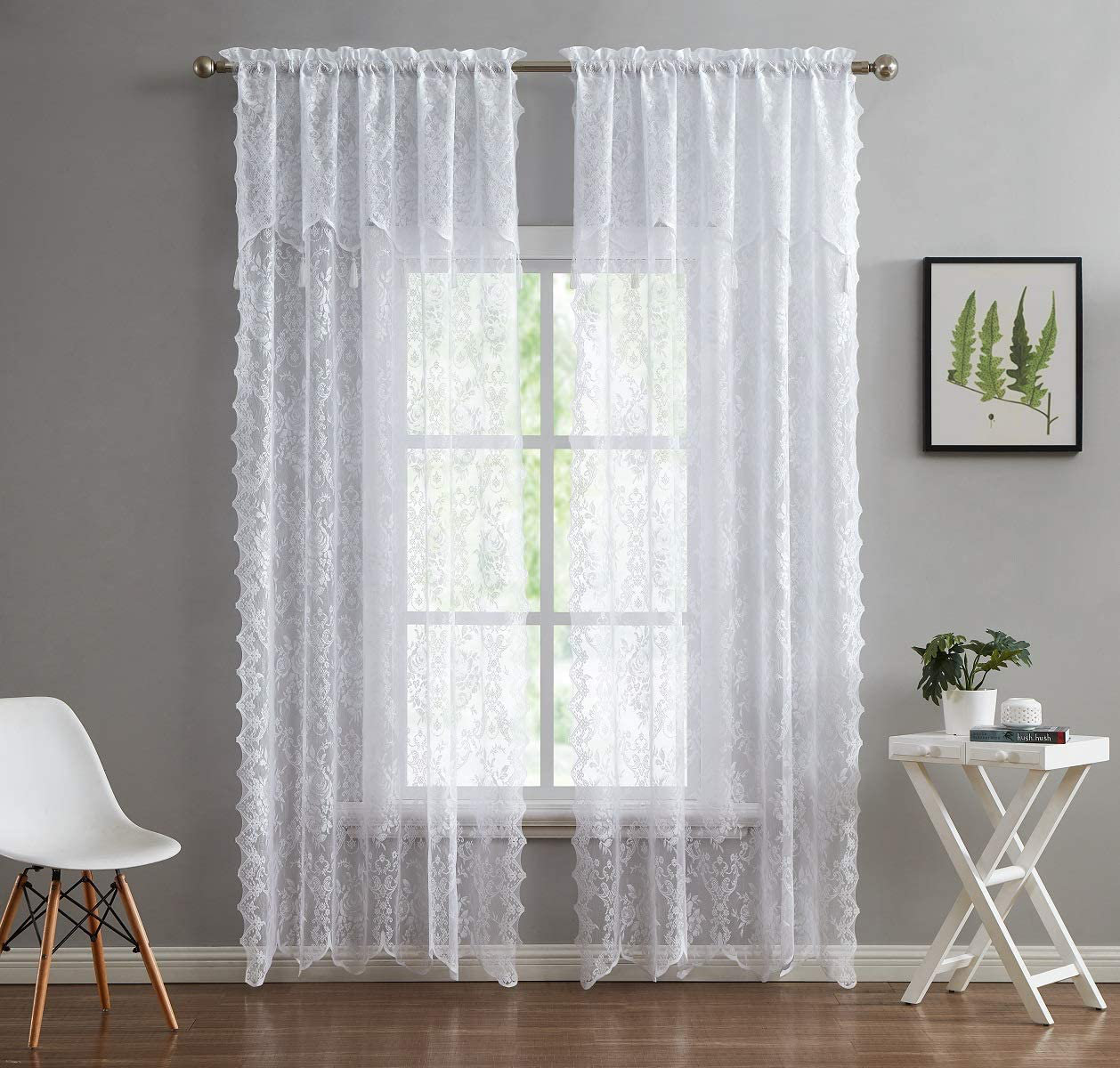 Rosdorf Park Pair Of 2 Sheer Lace Curtain Panels with Attached Matching ...