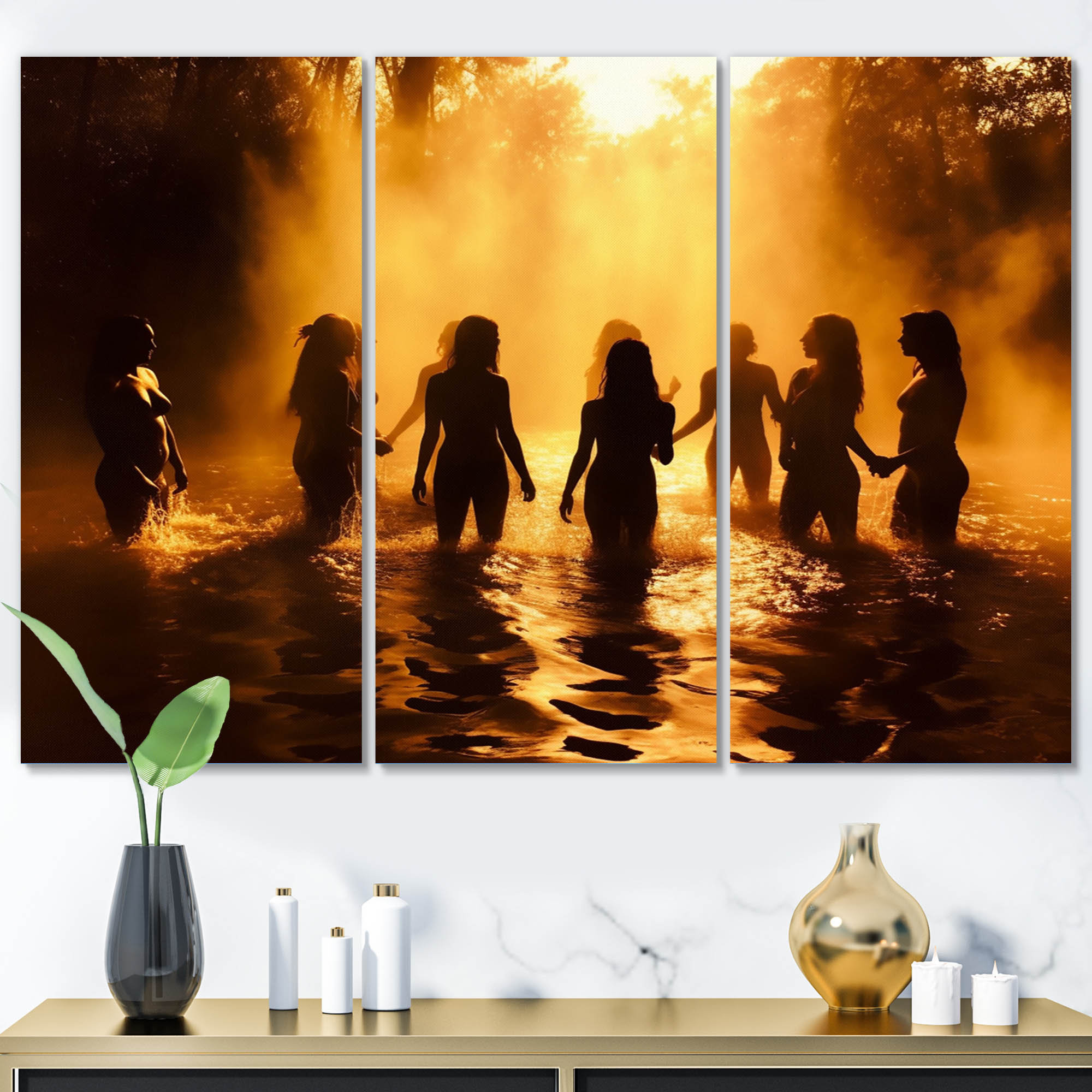 DesignArt Young Beautiful Goddesses Sunset River Bathing I " Young ...