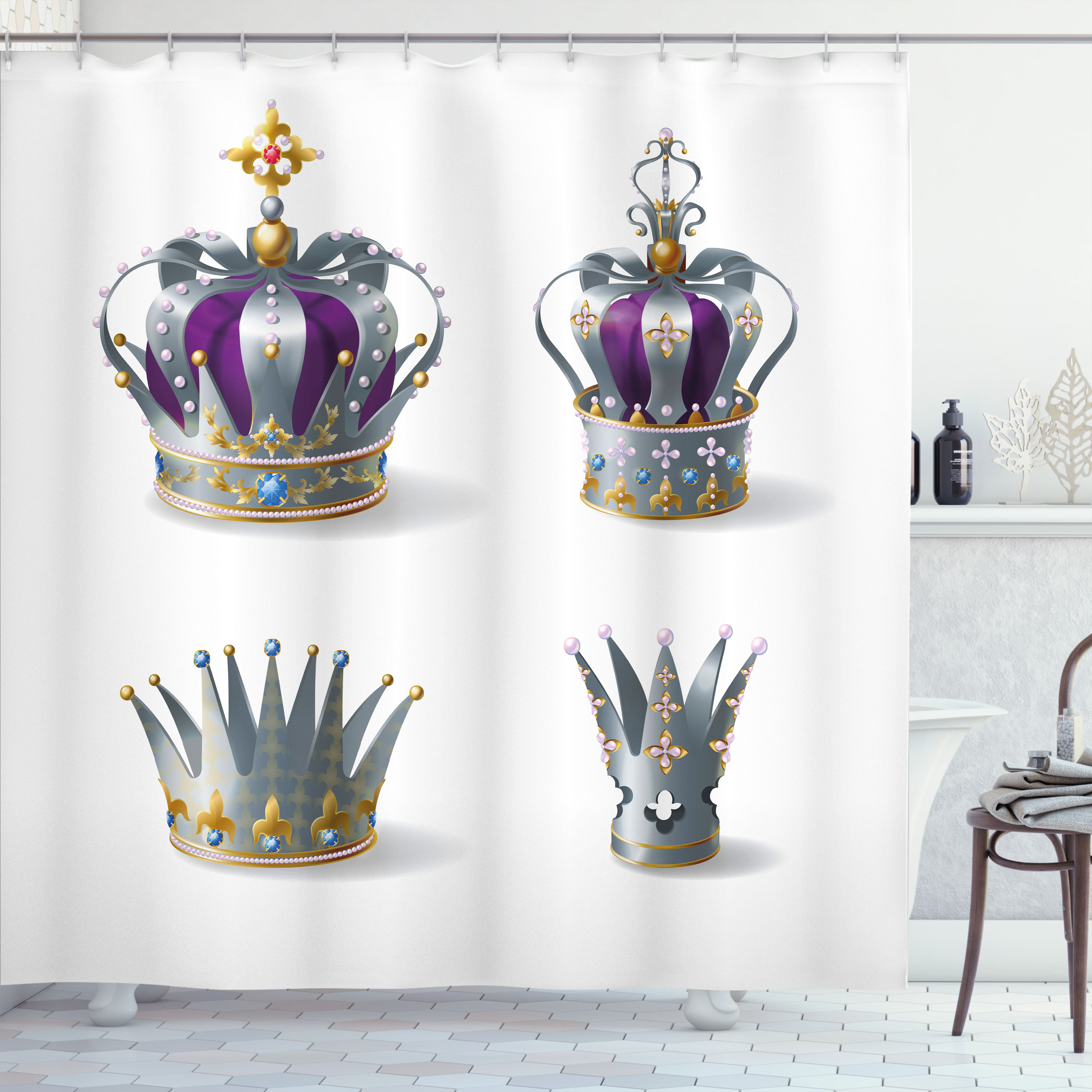 East Urban Home Crown Shower Curtain Detailed Ornaments Along Gems Pale ...