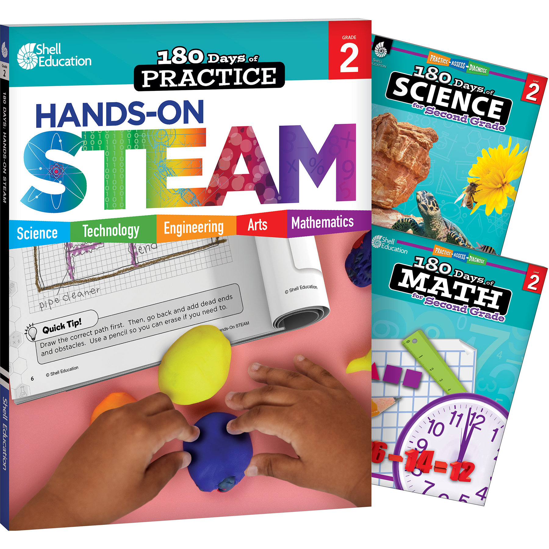Shell Education 180 Days STEAM, Science, & Math Grade 2: 3-Book Set ...