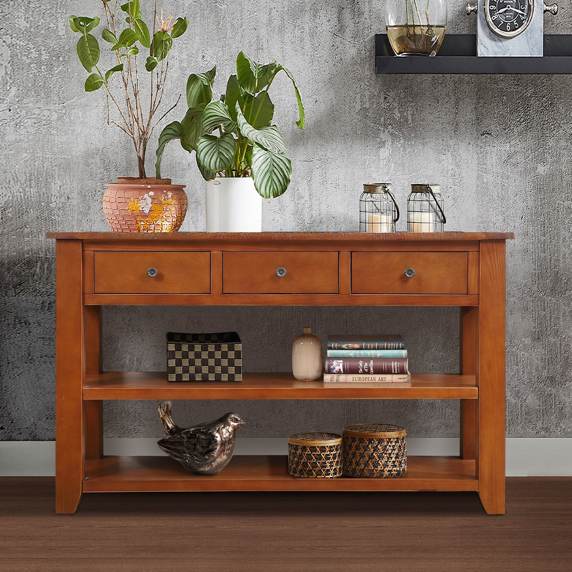 Winston Porter Solid Wood Buffet Console Sofa Table With 3 Drawers And ...