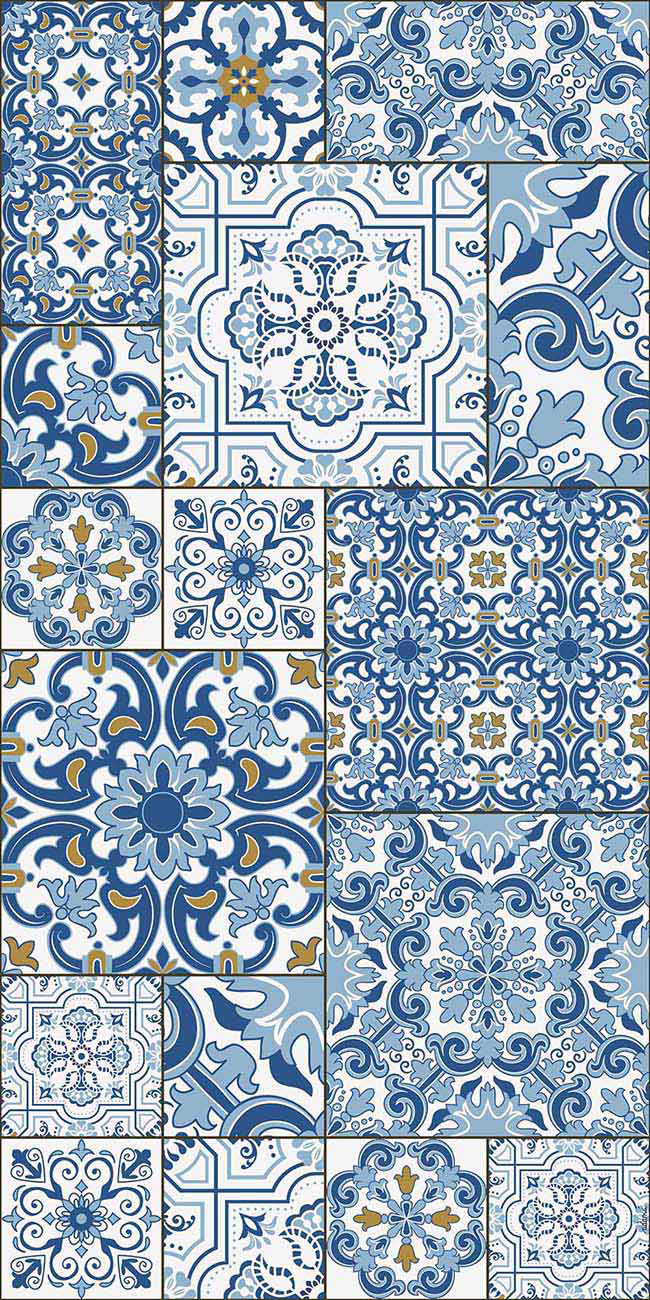 ADAMA LLC Sevilla Patchwork Vinyl Area Rug in Blue | Wayfair