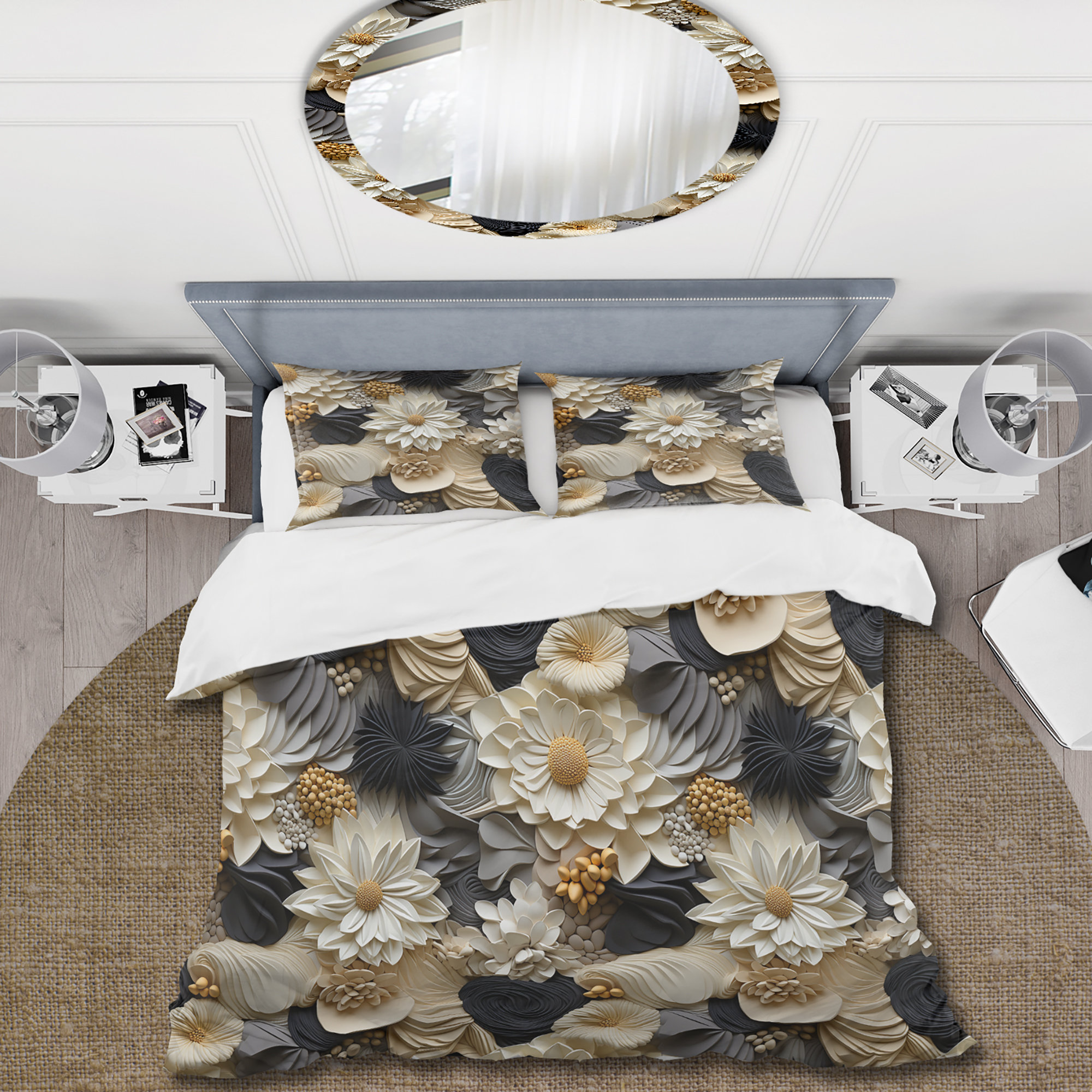 Design Art Beige And Black Ferns Dahlia Pattern Bedding | Wayfair