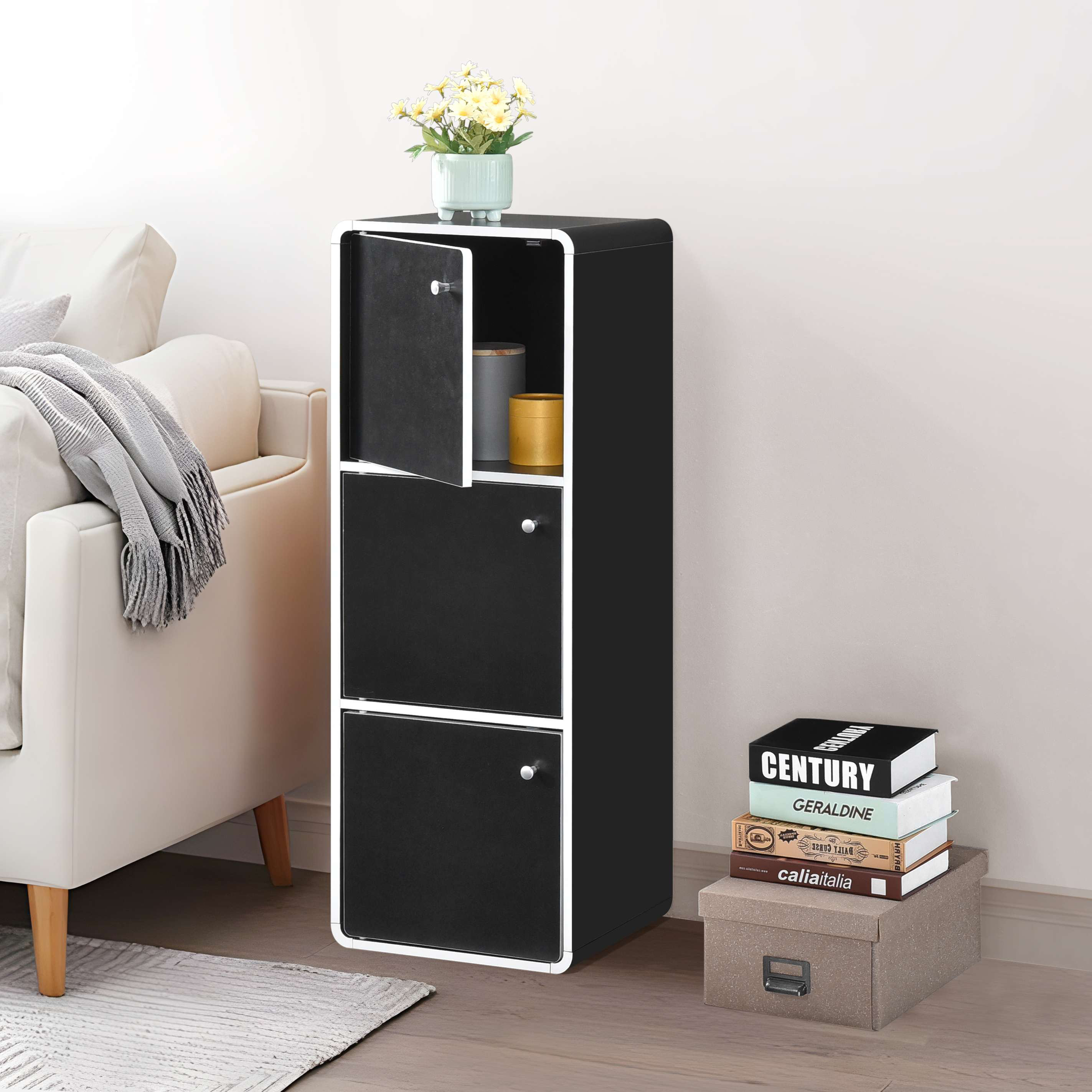 Ebern Designs Stover Wood 3-Cubed Closed Bookcase - Storage Shelf ...