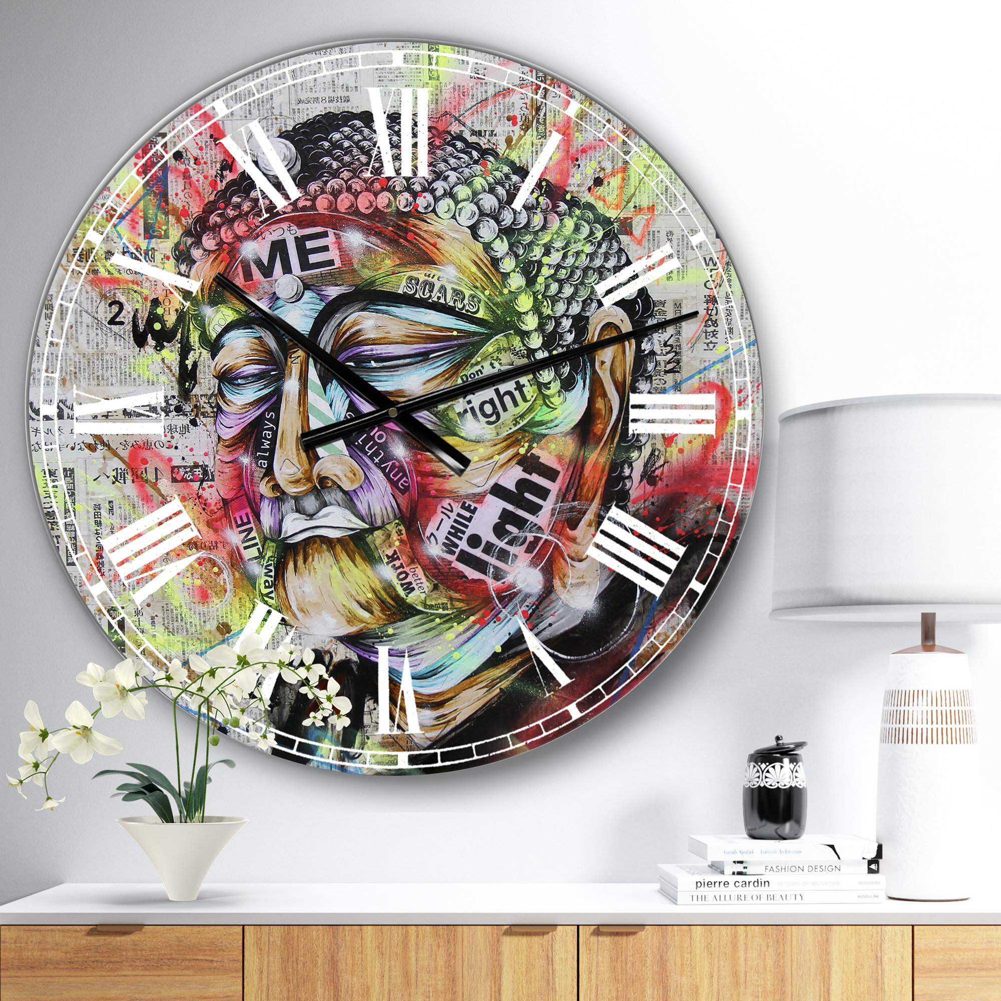 East Urban Home Street Art Graffiti Holy Man - Large Modern Wall Clock ...