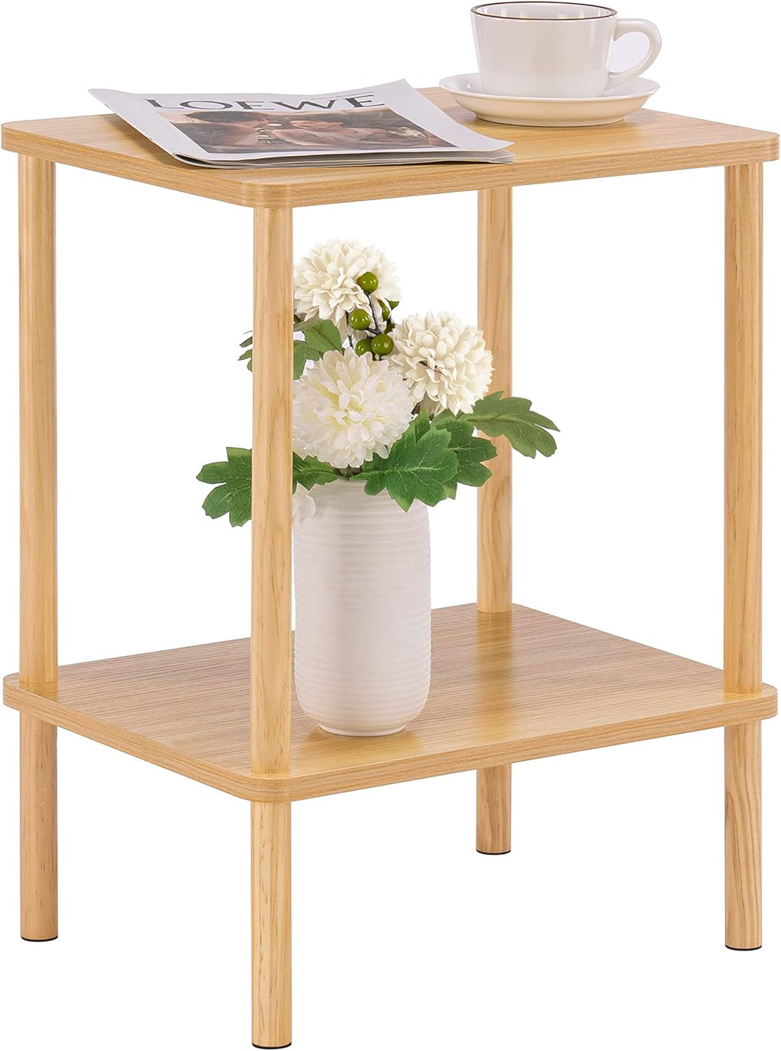 Hokku Designs 2 Tier Boho Side Table With Storage Shelf,Natural | Wayfair