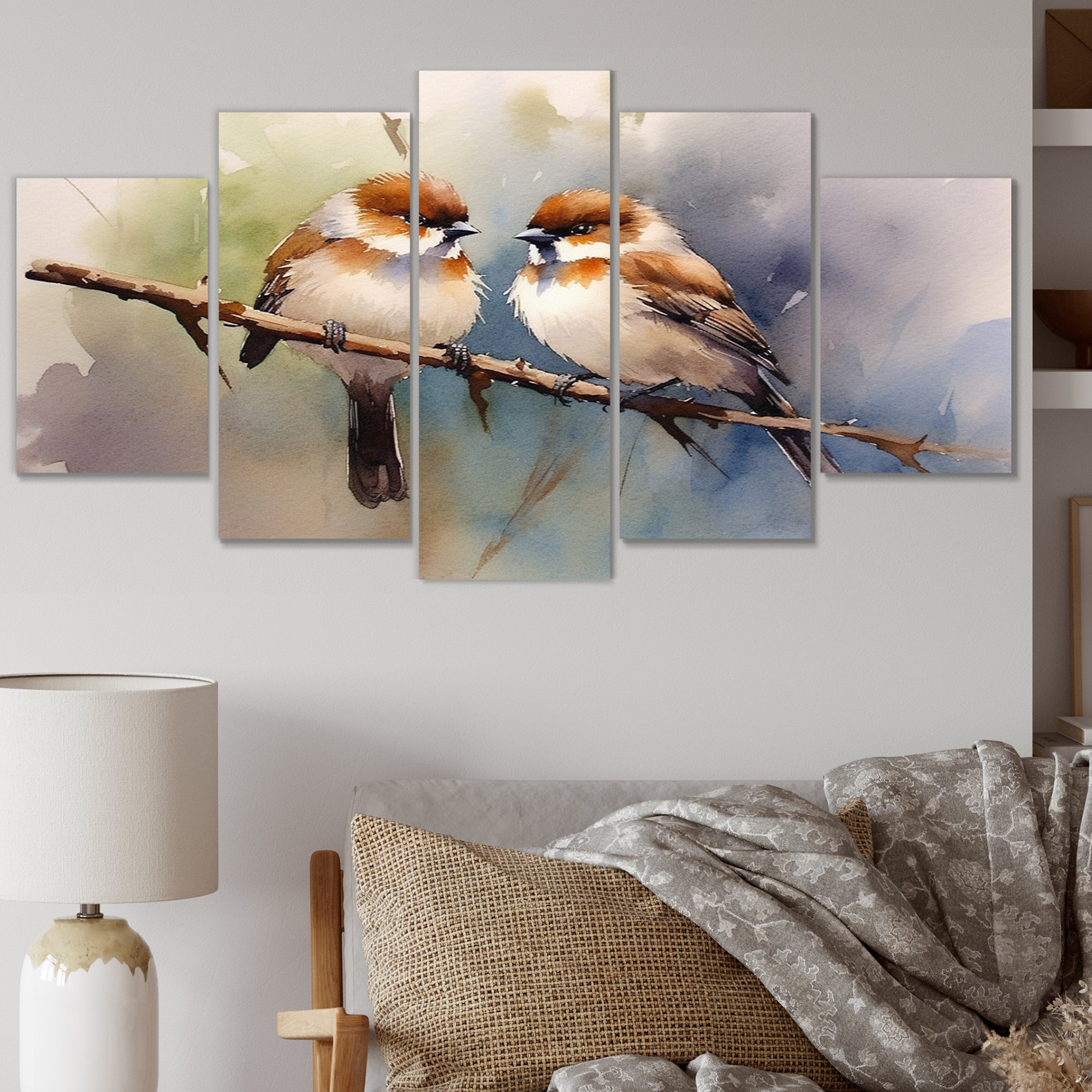 Design Art Beige And Brown Sparrow Birds IV - Animals Metal Wall Art ...