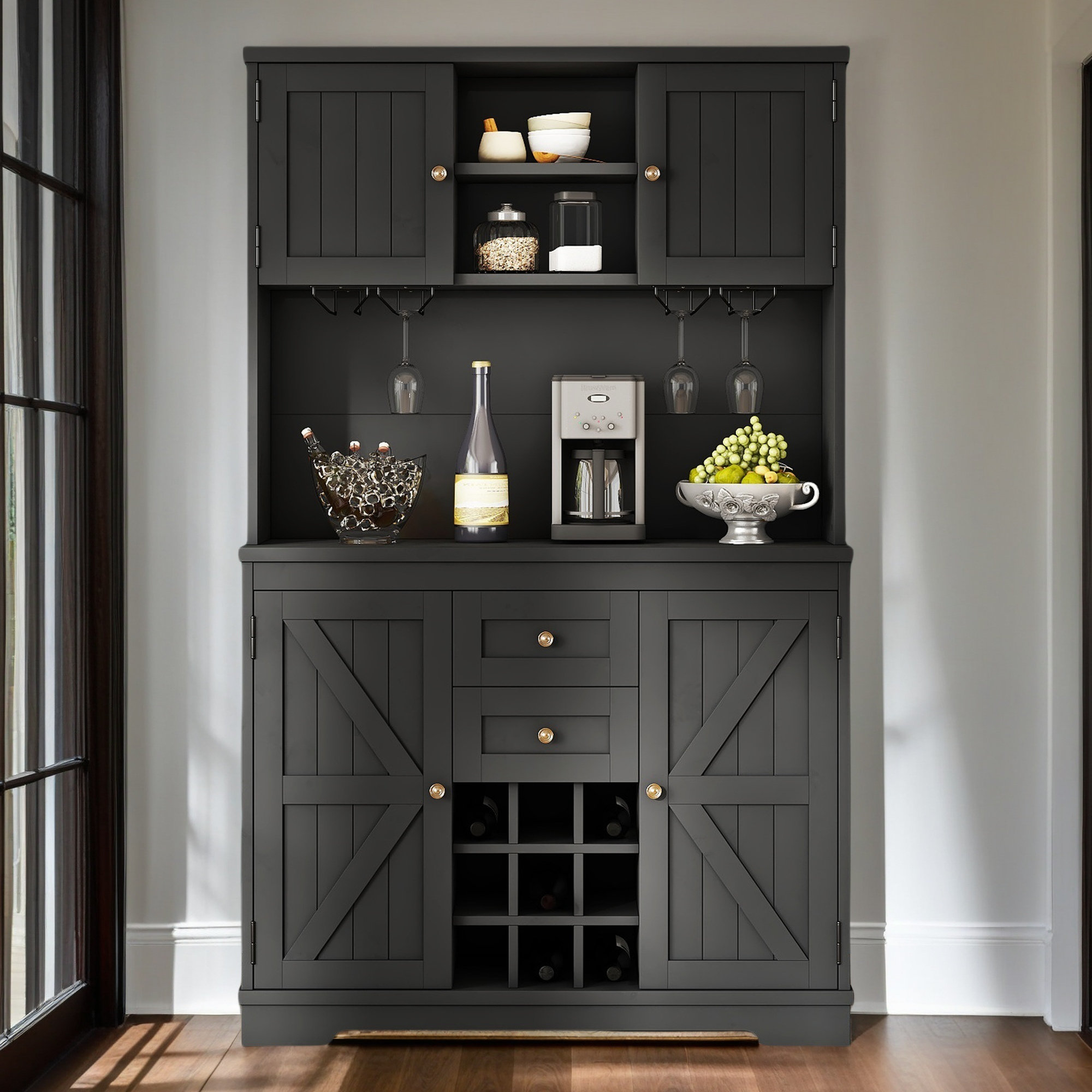 Gracie Oaks Coffee Bar Cabinet Kitchen Cabinet With Storage, Farmhouse ...