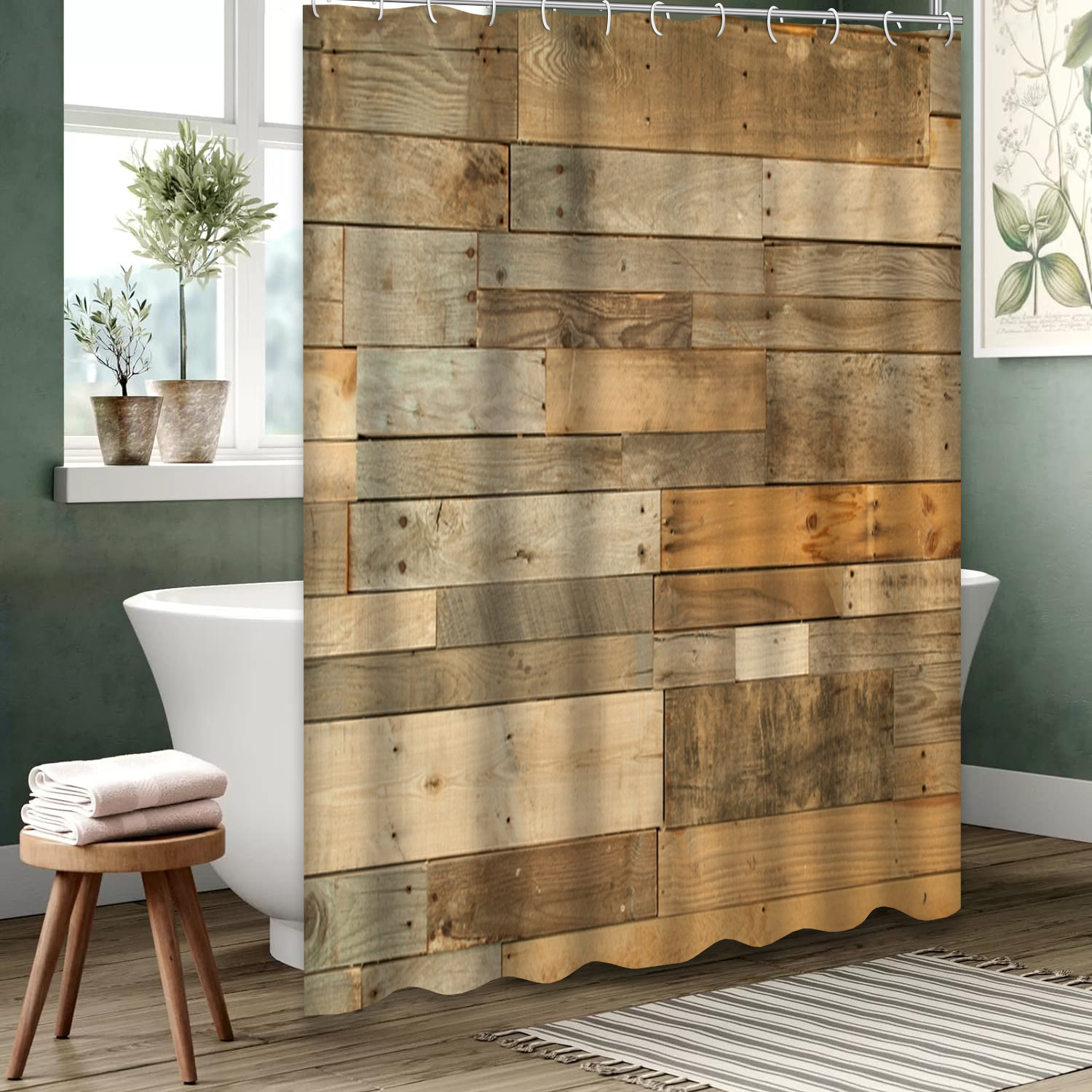 East Urban Home Wood Rustic Waterproof Shower Curtain,Reclaimed Wood ...
