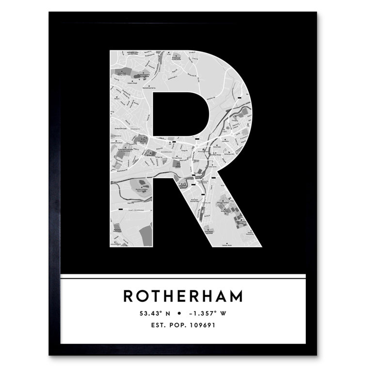 Wee Blue Coo Rotherham City Map Rotherham Black & White by Wee Blue Coo ...