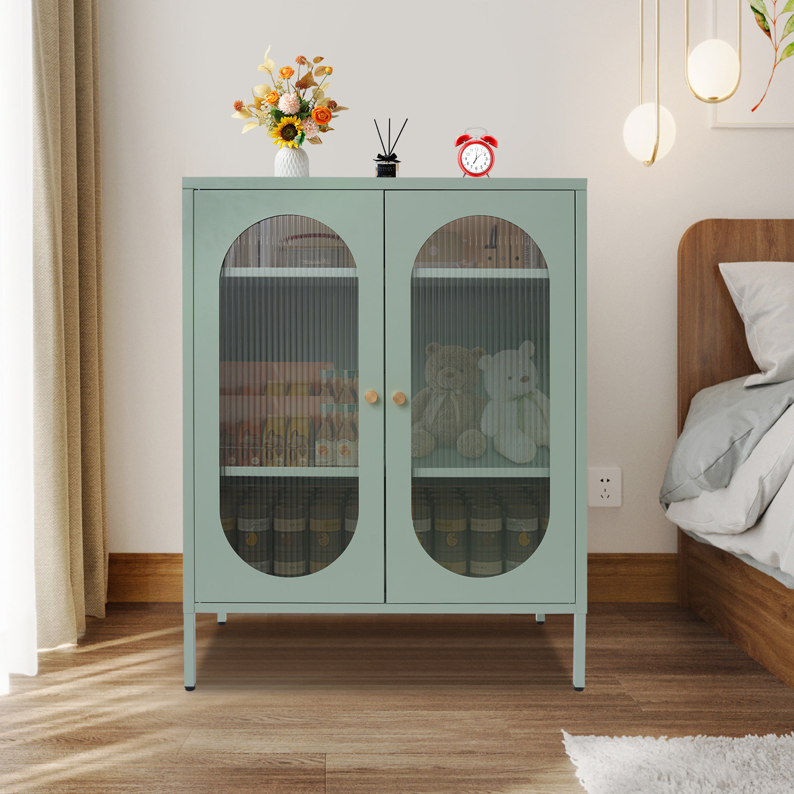 Ebern Designs Cream Green Wrought Iron Sideboard Storage Cabinet ...
