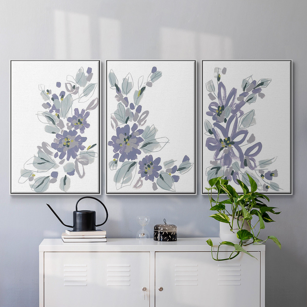 Wexford Home Periwinkle Patch I Framed On Canvas 3 Pieces Print | Wayfair