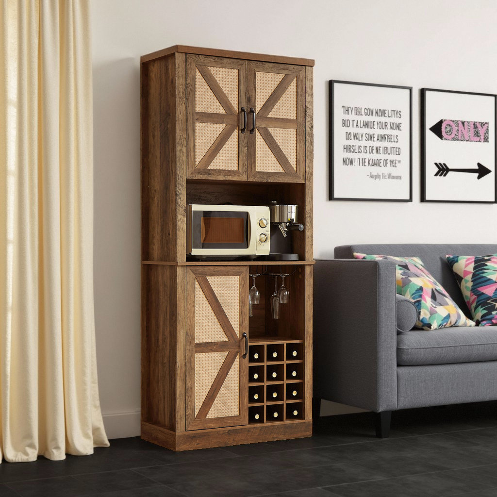 Bay Isle Home™ 76" Rustic Oak Wine Cabinet – Farmhouse Storage with ...