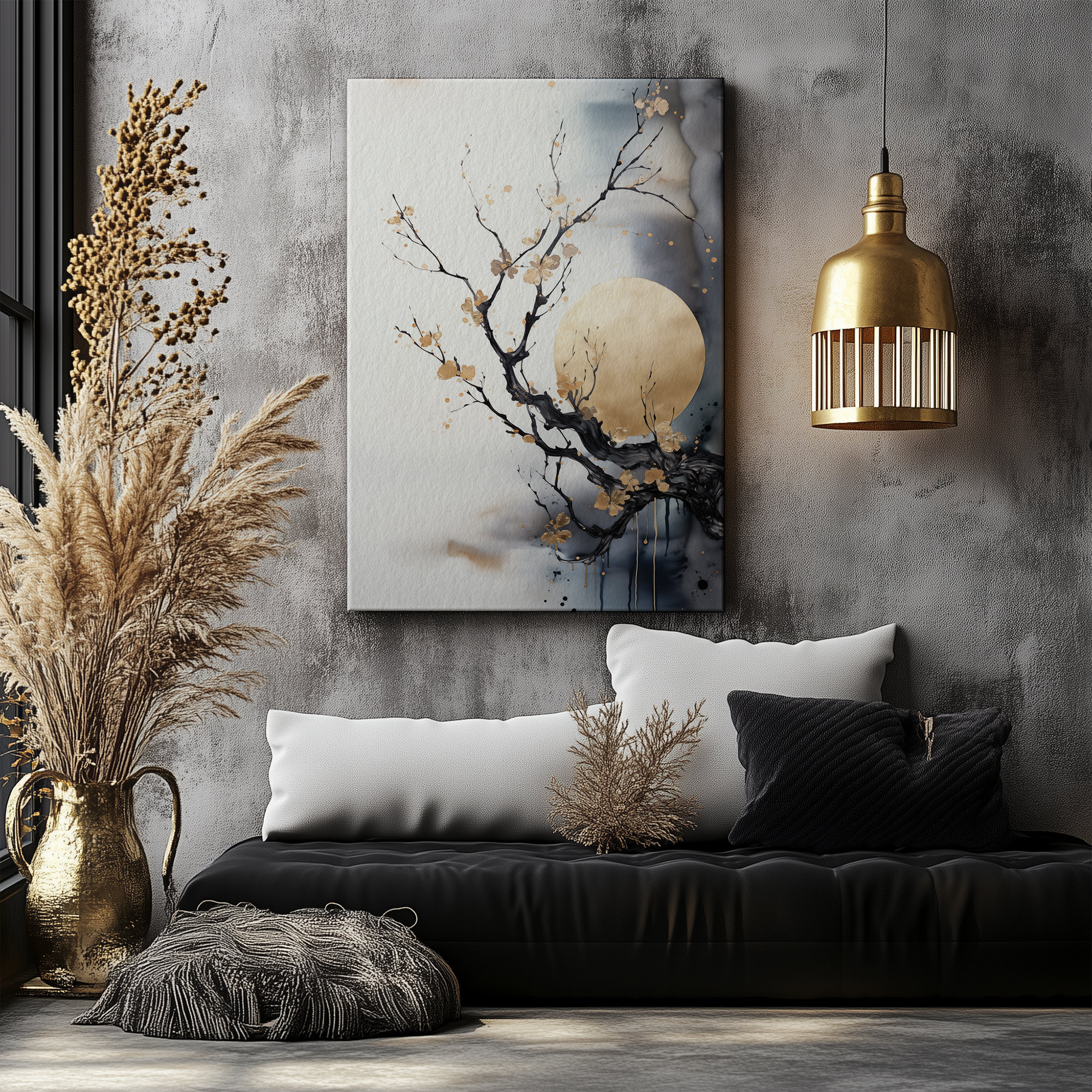 Mercer41 Luxury Gold Tree Canvas |Abstract Moonlit Floral Wall Art ...