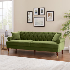 House of Hampton® 86" Rolled Arm Velvet Tufted Sofa, 3-Seat Sofa Couch ...