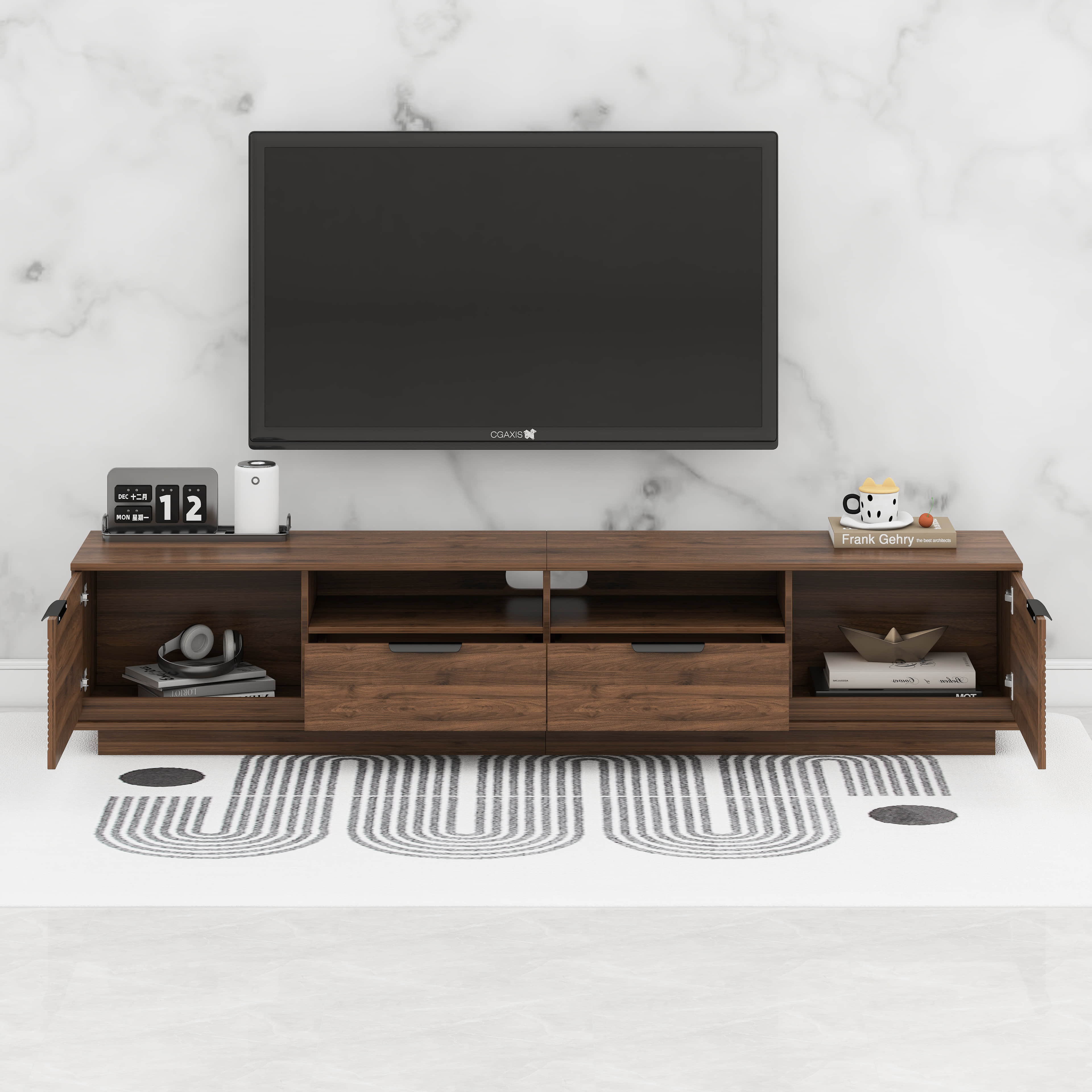 Cosmic TV Stand Low Entertainment Center With 2 Deep Drawer And Cable ...
