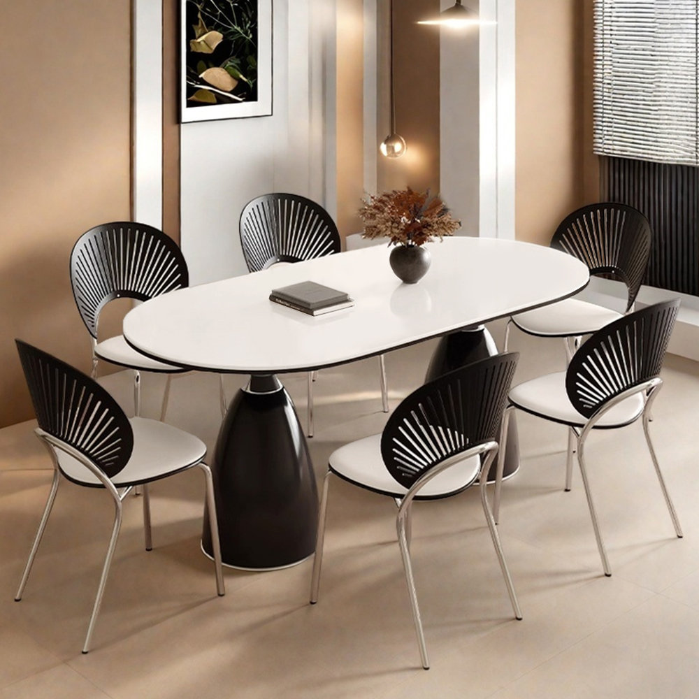 Elamer Italian style minimalist oval dining table set | Wayfair