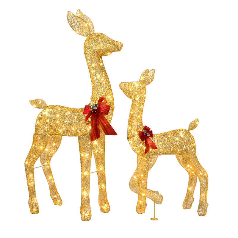 The Holiday Aisle® Gold Lighted Reindeer family Set Christmas Decor ...