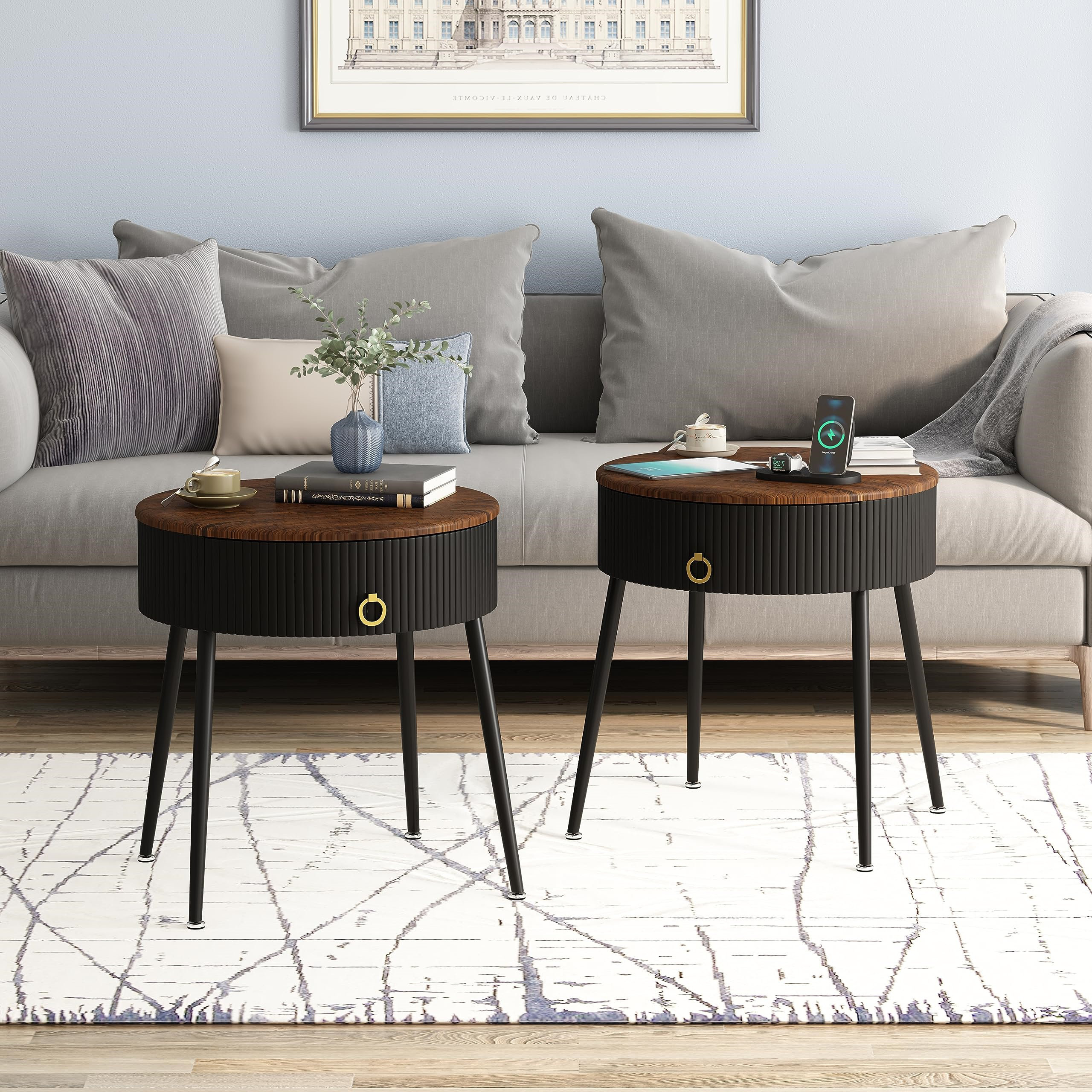 Corrigan Studio® Set of 2 Round Side Tables with Drawers – Modern ...