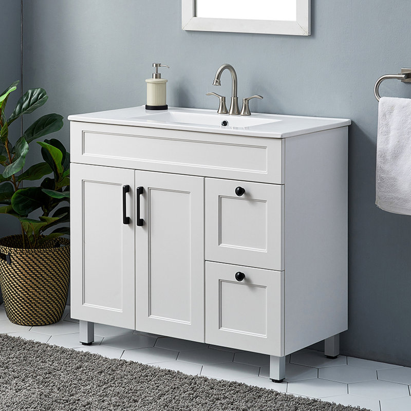 Winston Porter Revy 36" Modern White Free-standing single bathroom ...