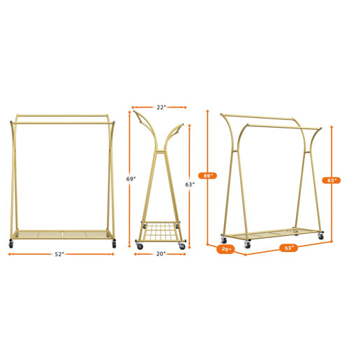 Rebrilliant Madelein Rolling Clothes Racks, Heavy Duty Garment Rack ...