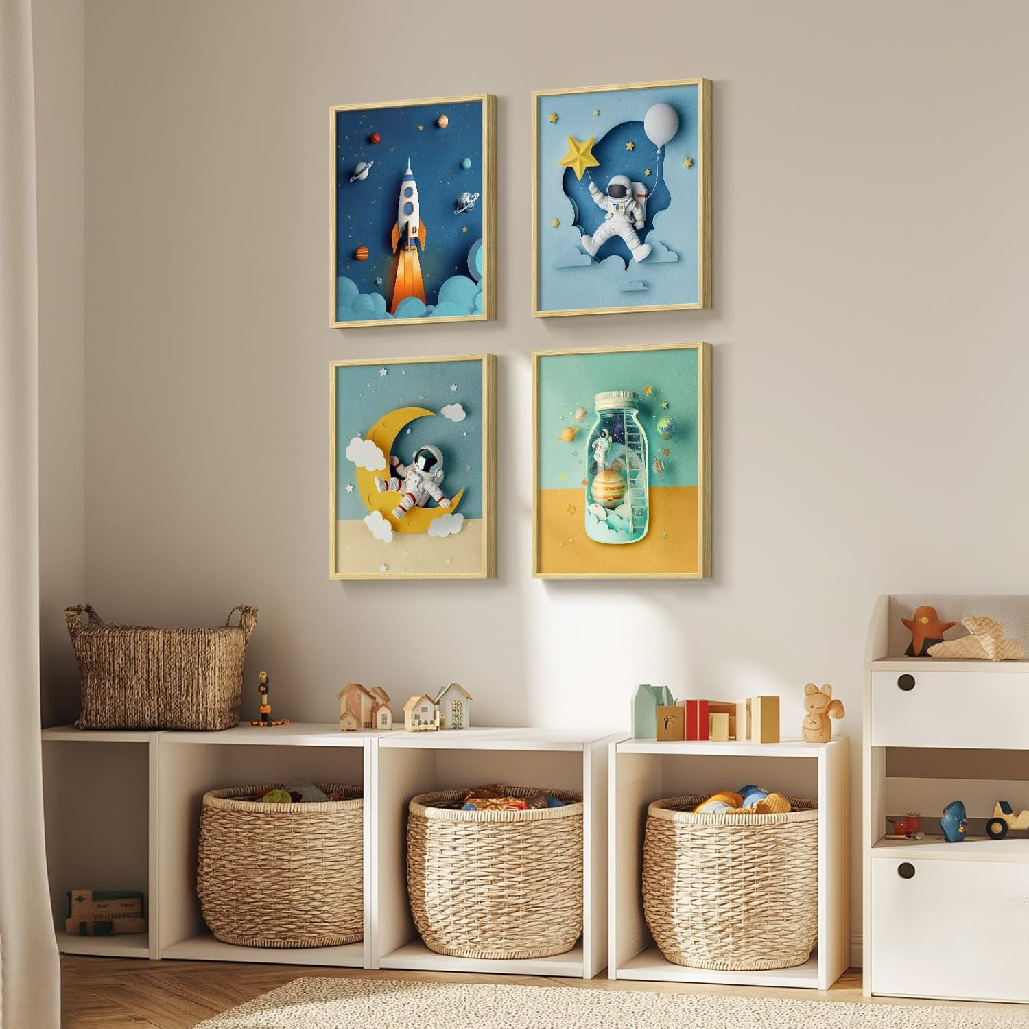 Mason & Marbles Framed Space Astronaut Cool Wall Art For Nursery Decor ...