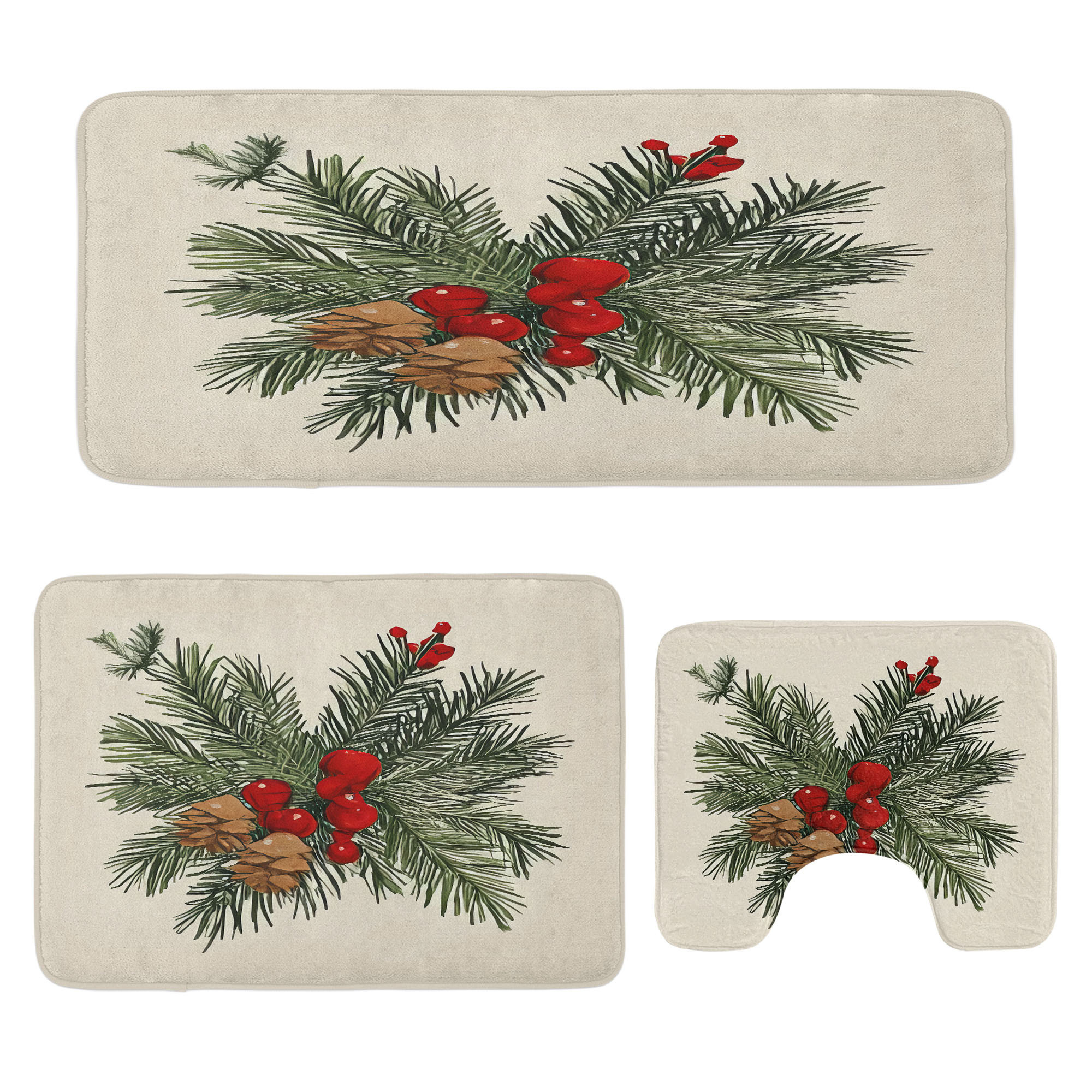 East Urban Home Winter Bathroom Rug Set 3 Pieces U-Shape & Rectangle ...