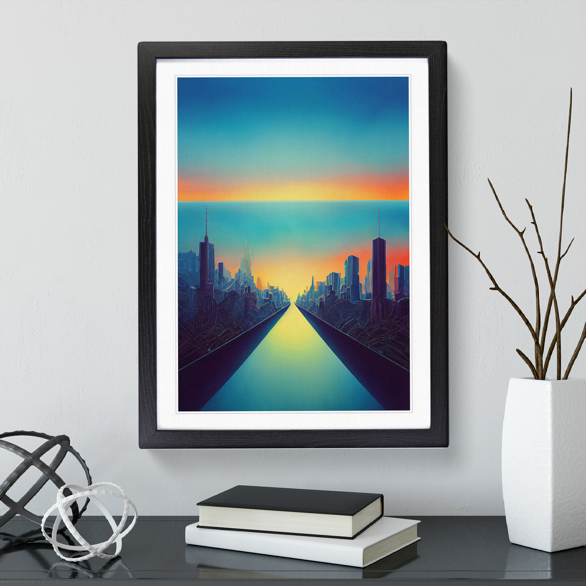 17 Stories River Through a City Skyline - Picture Frame Graphic Art ...