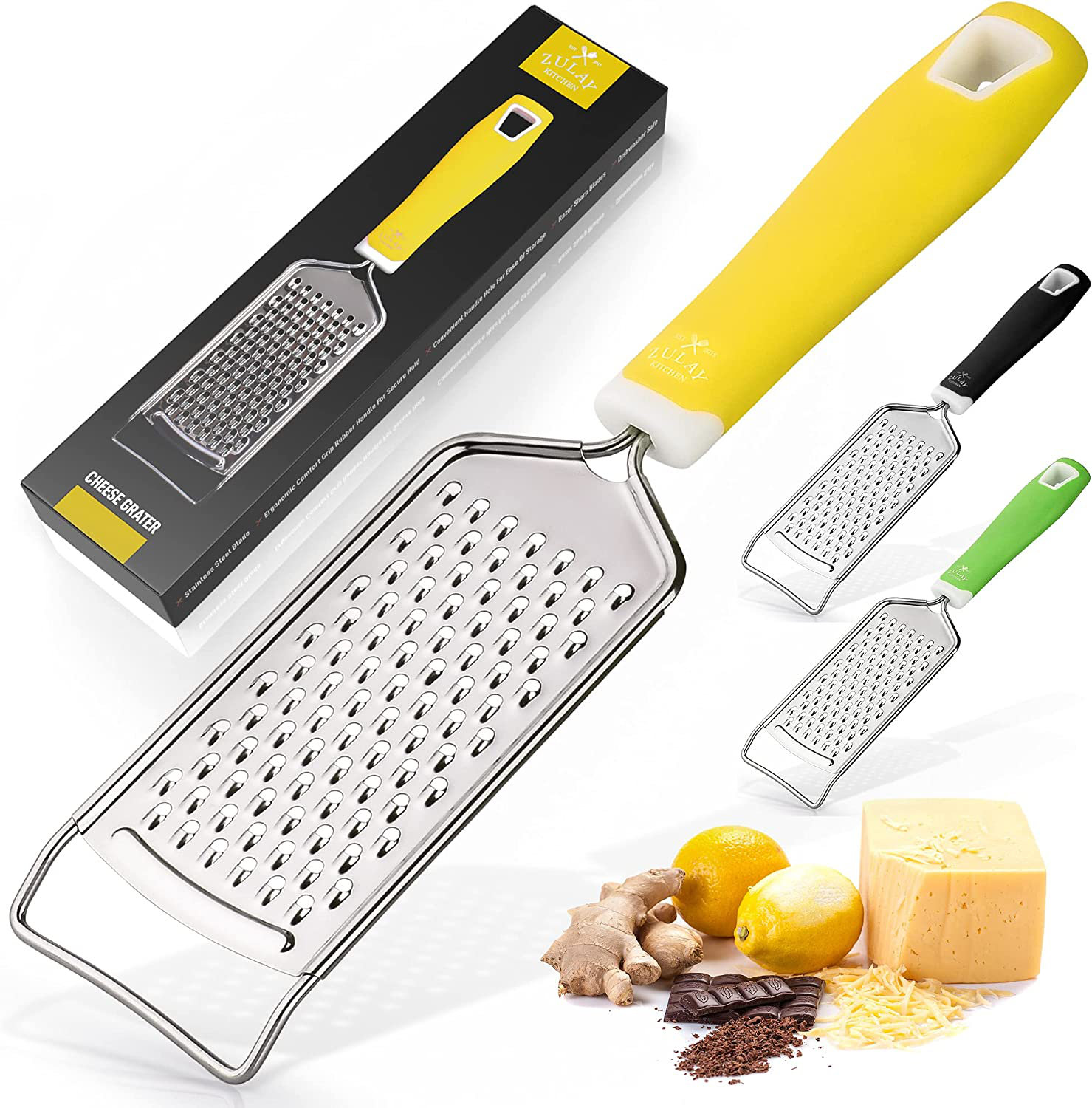 Zulay Kitchen Professional Stainless Steel Flat Handheld Cheese Grater ...