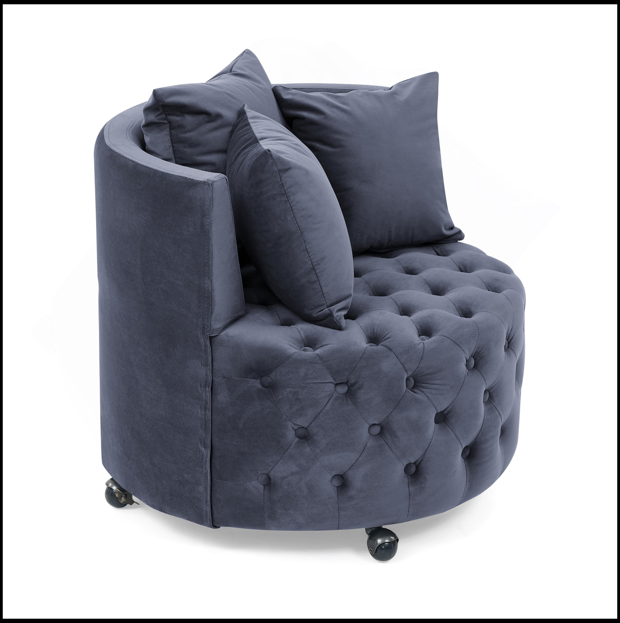 Mercer41 Velvet Upholstered Swivel Chair for Living Room, with Button ...