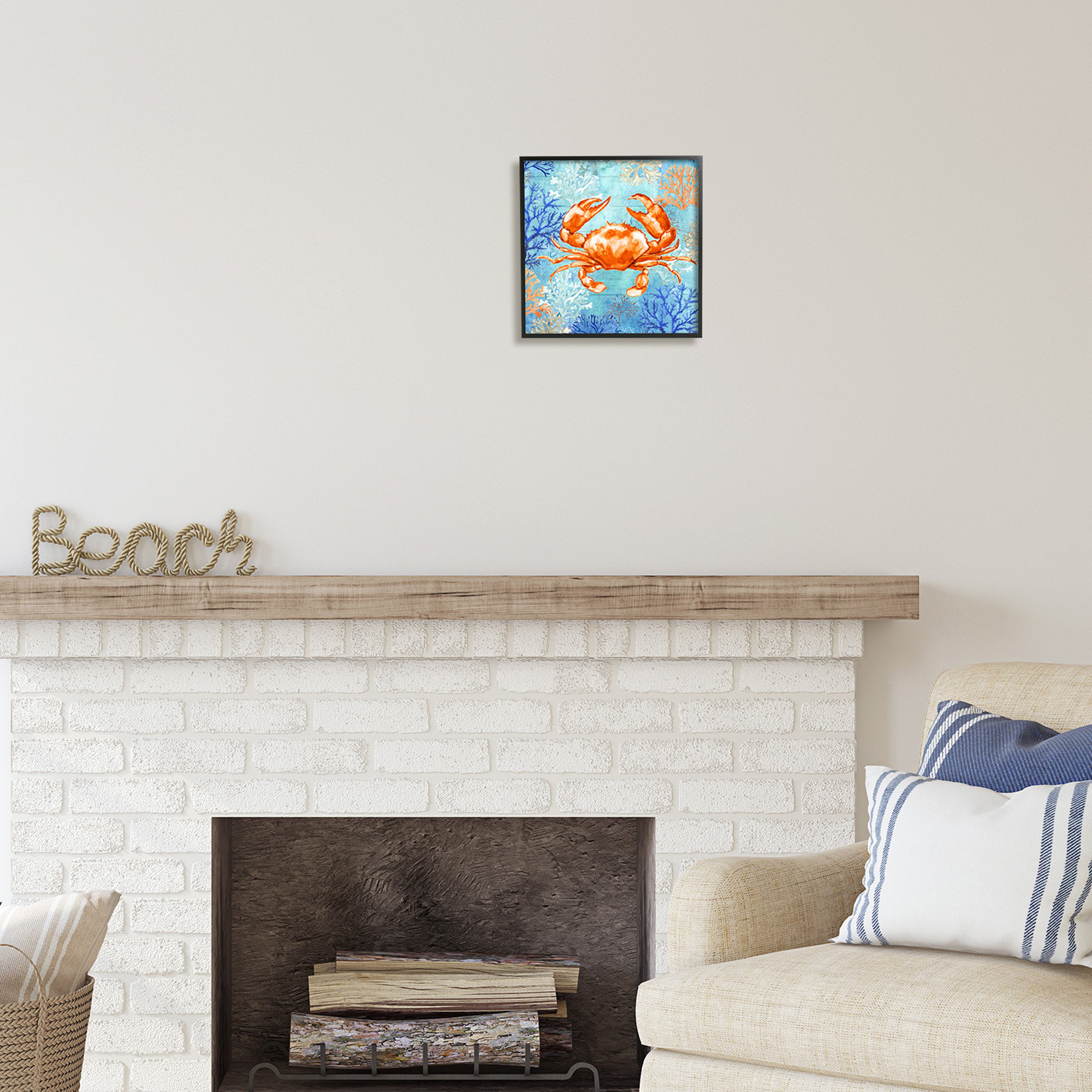 Stupell Industries Crab with Nautical Coral Framed by Elena Vladykina ...