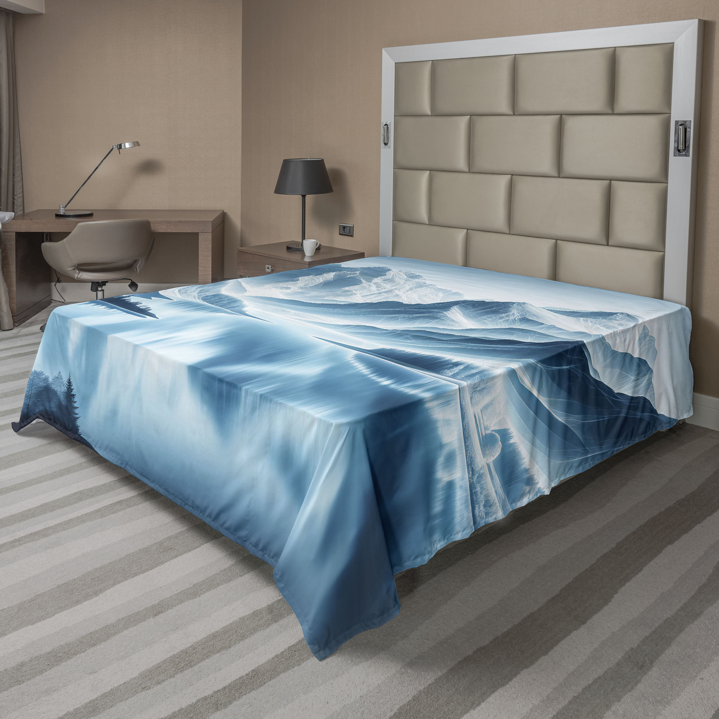 Ambesonne Lake Top Flat Sheet Cold Mountain Peaks Icy Water Pale Blue ...