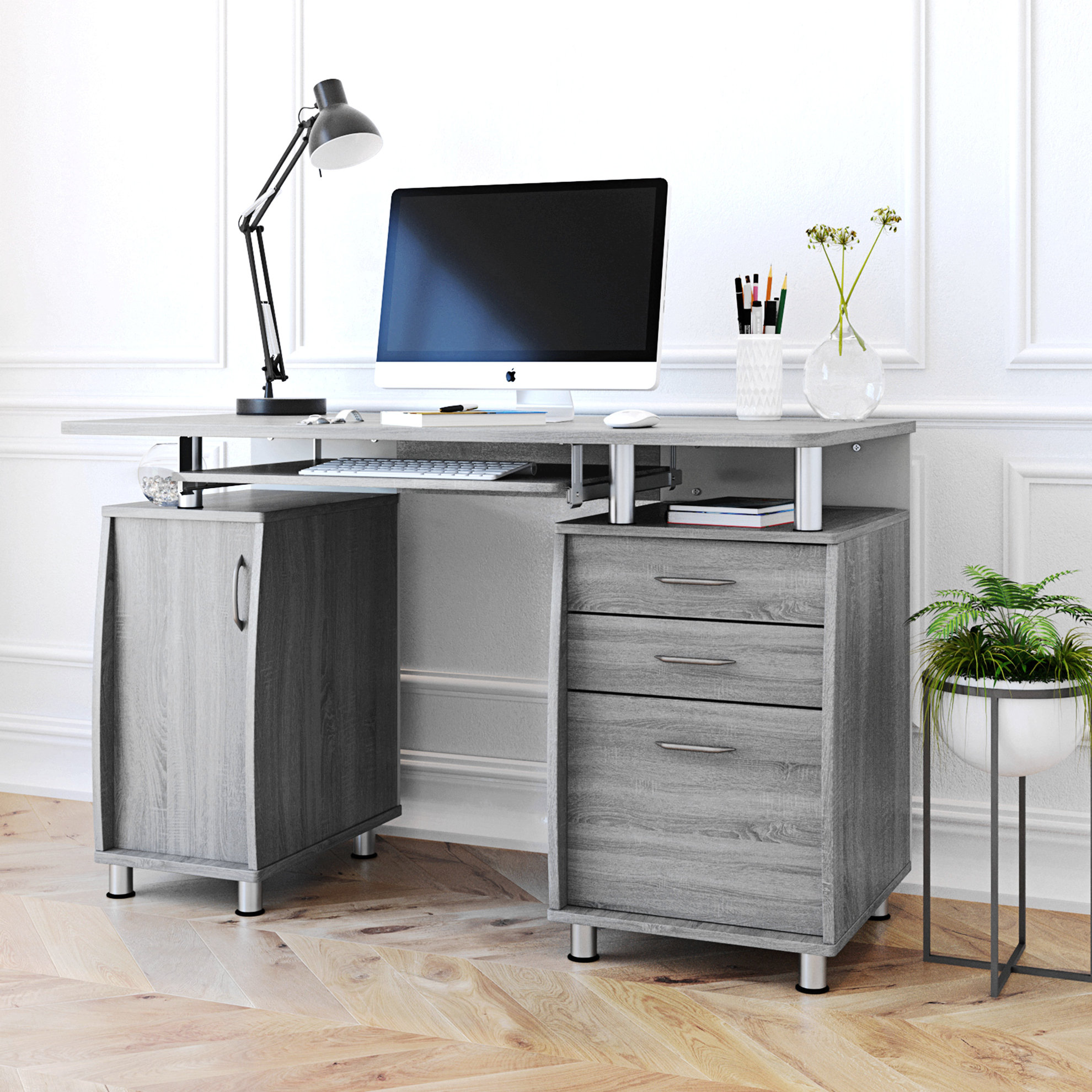 Hokku Designs Techni Mobili Complete Workstation Computer Desk With ...
