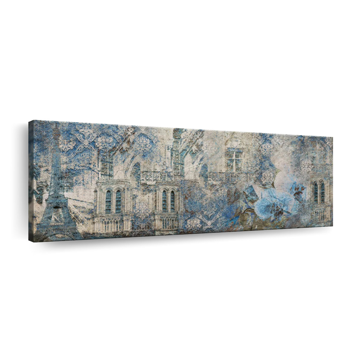 Ophelia & Co. Paris Blue Tiles - Wrapped Canvas Panoramic Print | Wayfair