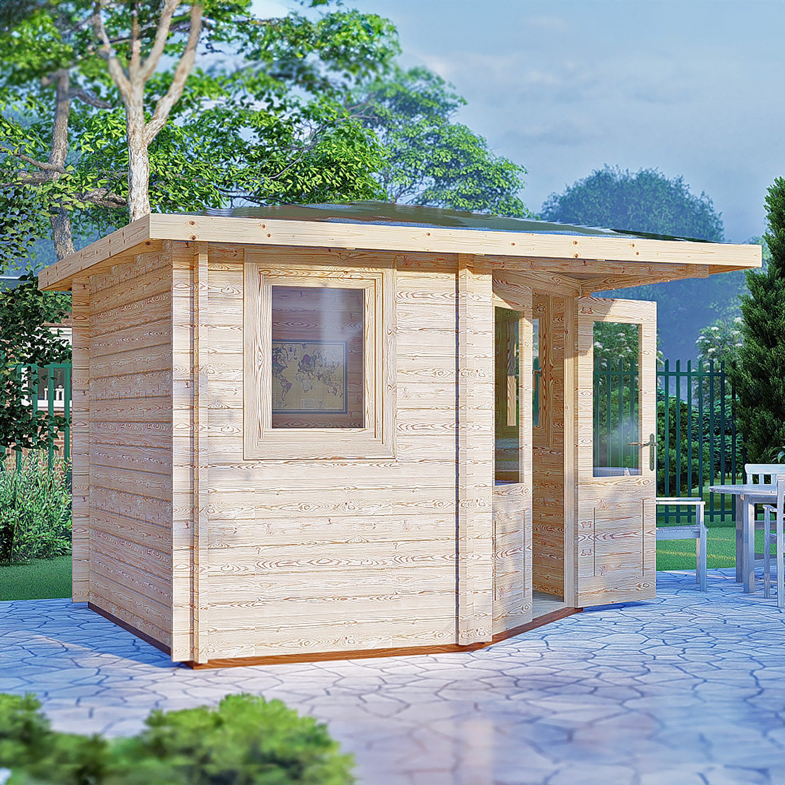 Shire GB Lukne 9 x 9 ft 44 mm Corner Log Cabin | Wayfair.co.uk