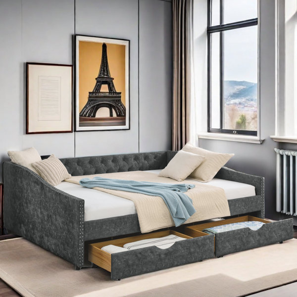 Red Barrel Studio® Othon Upholstered Tufted Daybed with 2 Drawers and ...