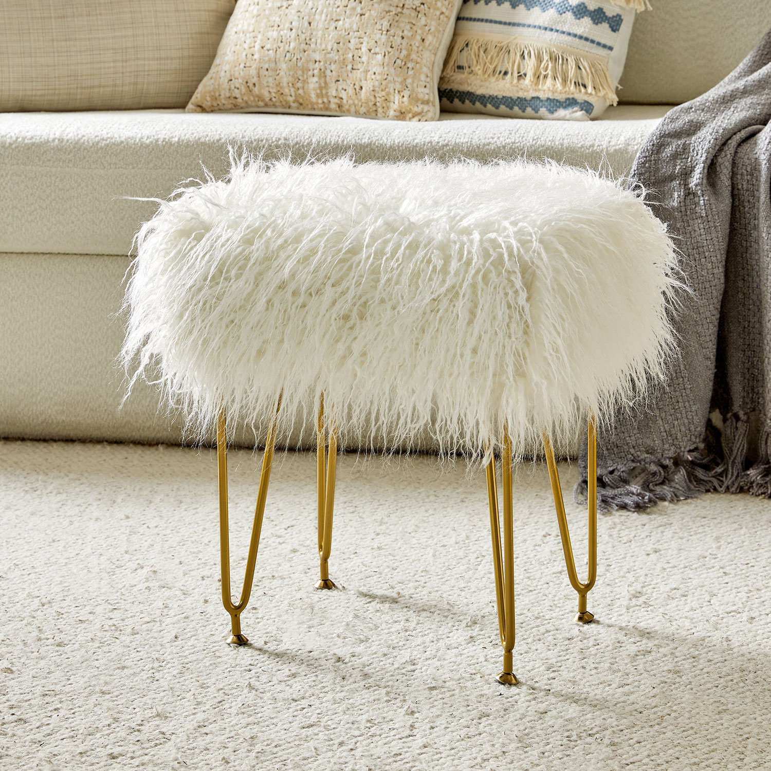 Mercer41 Pedro Glam 15.8" Wide Ottoman with Gold Metal Legs & Reviews ...