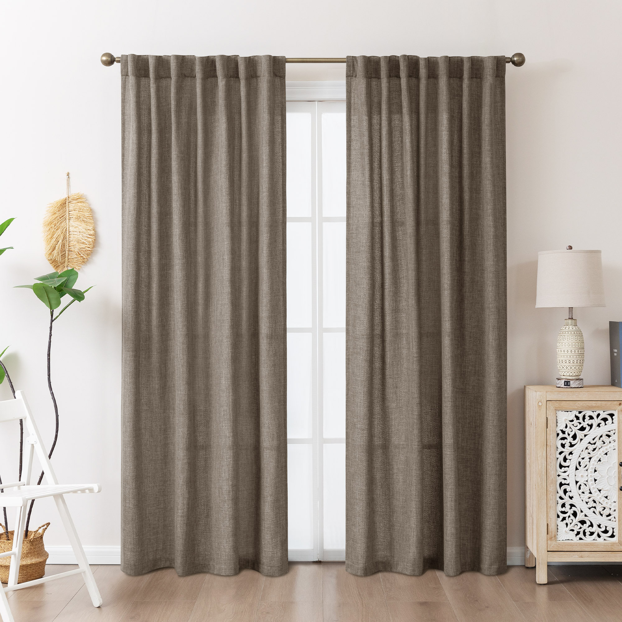 Latitude Run® Linen Look Semi-Sheer Back Tab Curtain Pair & Reviews ...