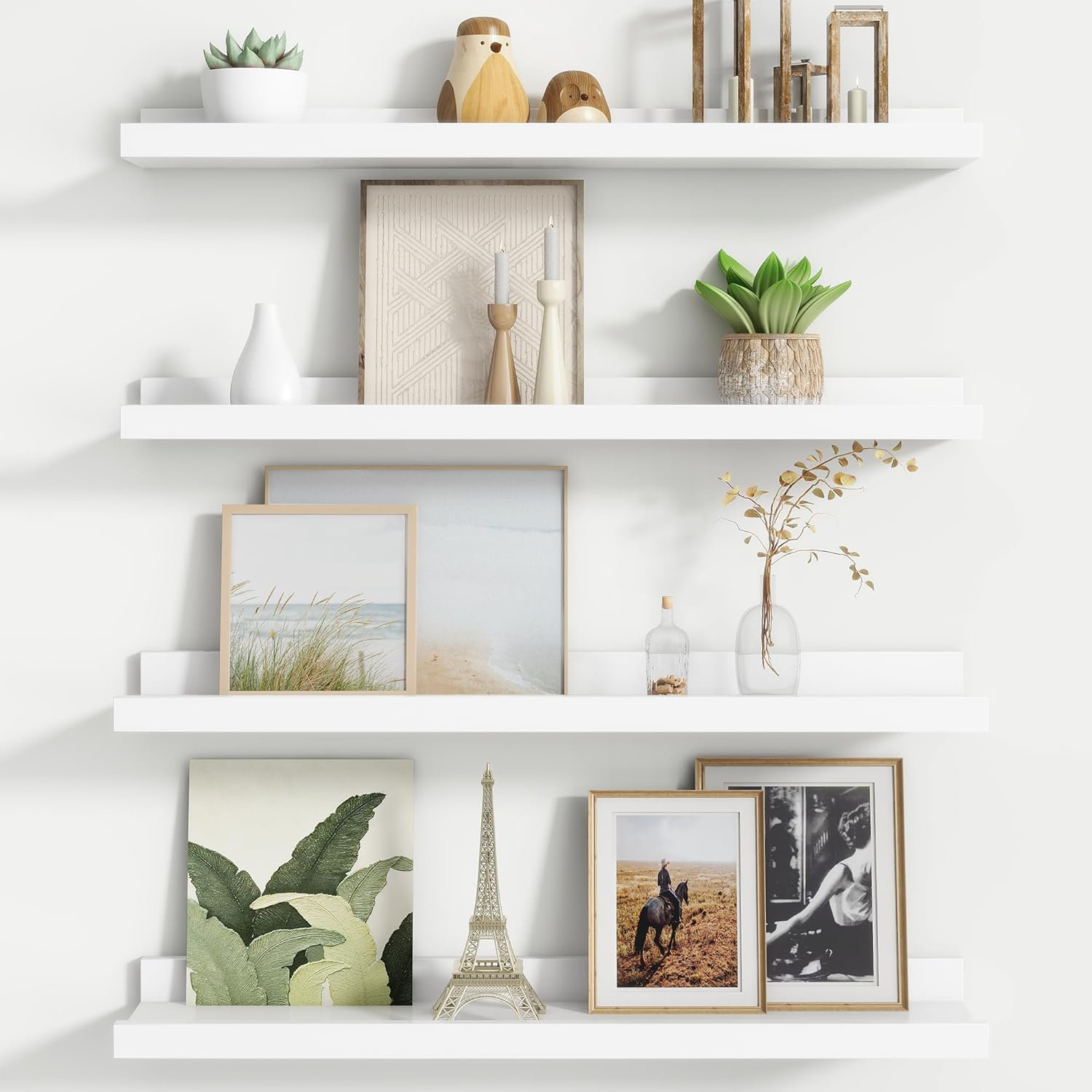 Millwood Pines Floating Picture Ledge Shelves Set Of 4, Wall Mounted ...