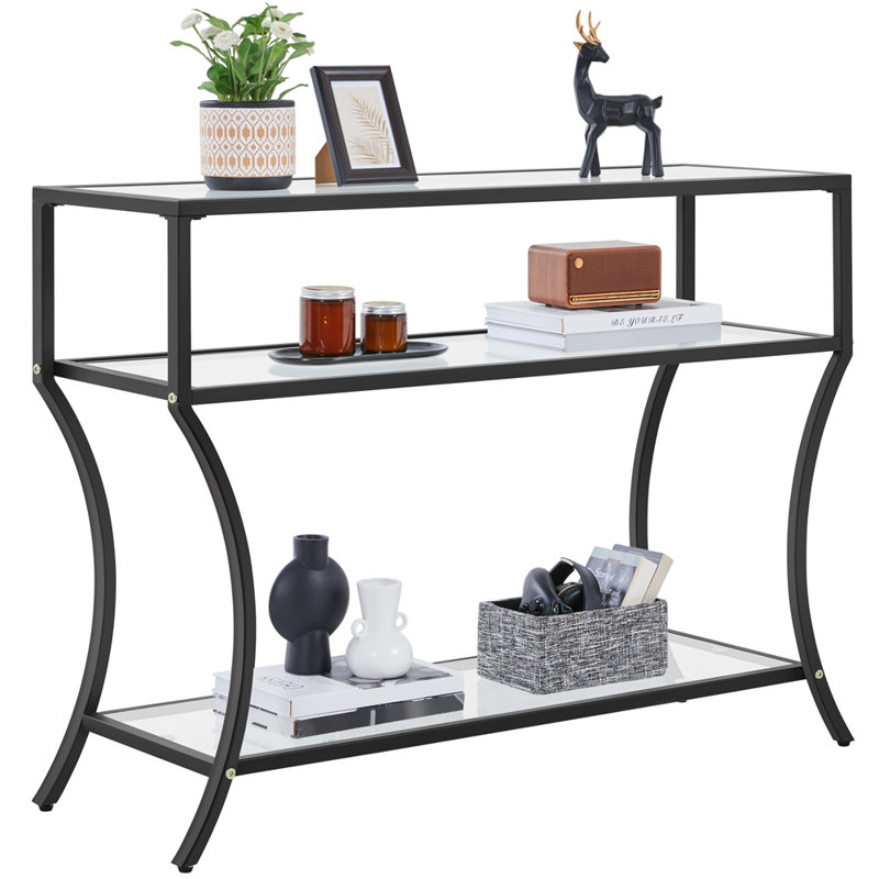 17 Stories 42 inch 3-tier Tempered Glass Console Table | Wayfair