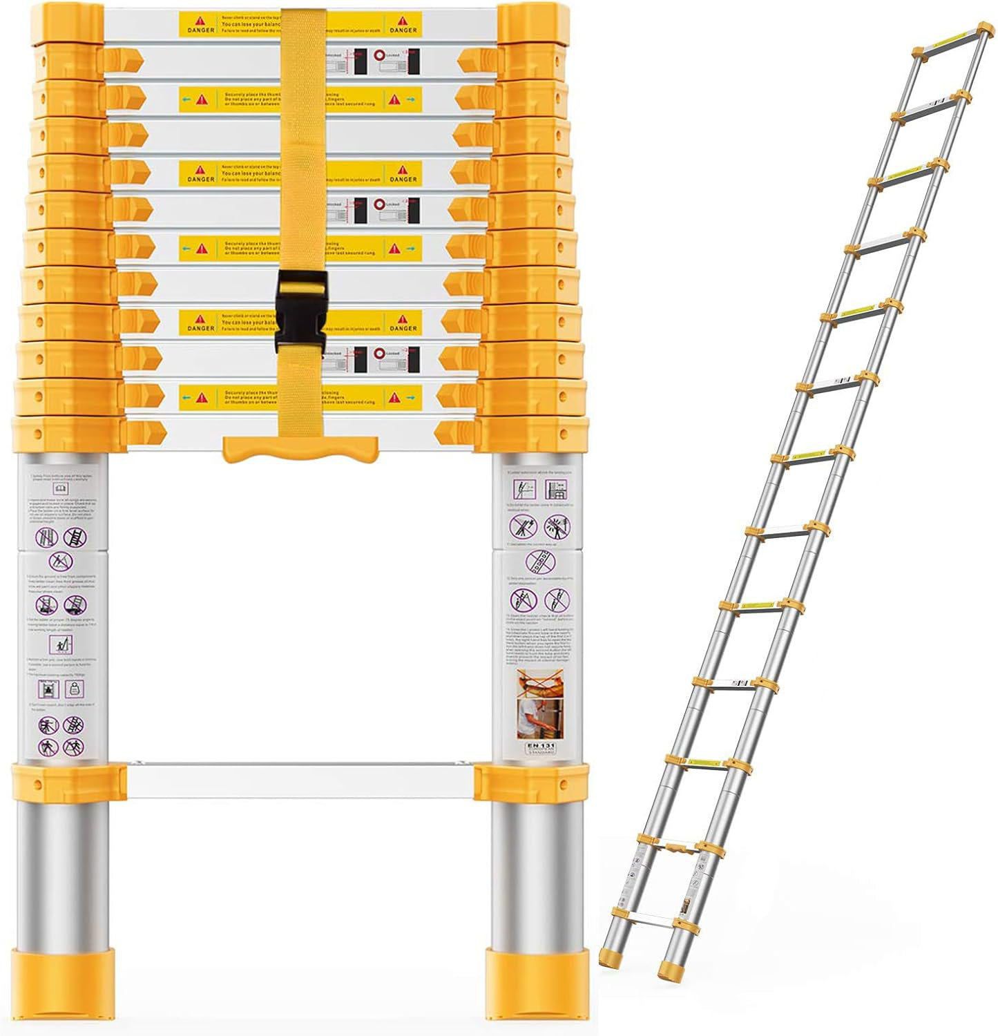 17 Stories 12.5FT Telescoping Ladder Heavy Duty, Upgraded Reinforced ...